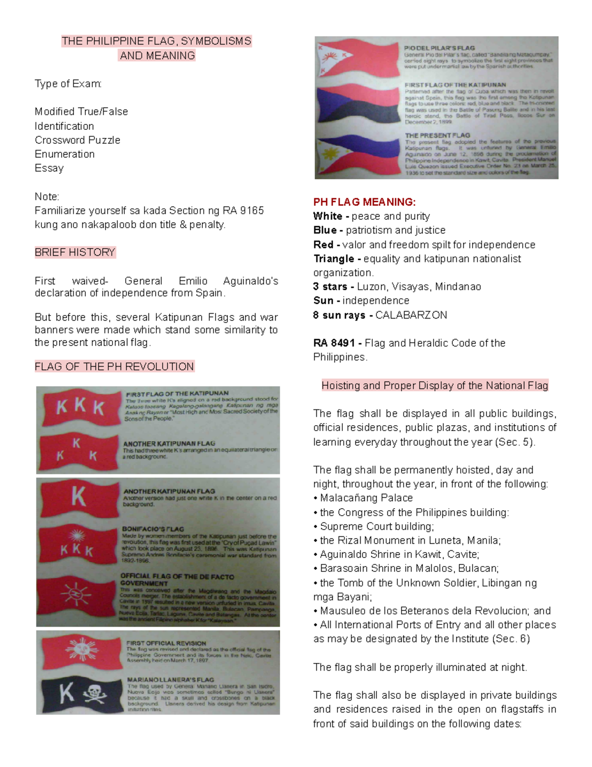 NSTP - Notes only for NSTP - THE PHILIPPINE FLAG, SYMBOLISMS AND ...