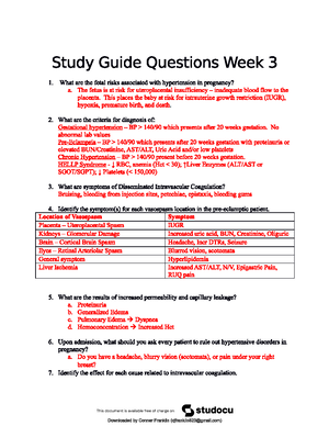 Week 2 Study Guide Questions - Study Guide Questions Week 2- Antepartum ...