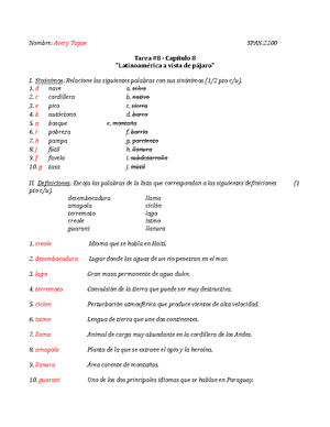 Tarea 6 - homework assigned over chapter 6 - Nombre: Avery Tague SPAN ...