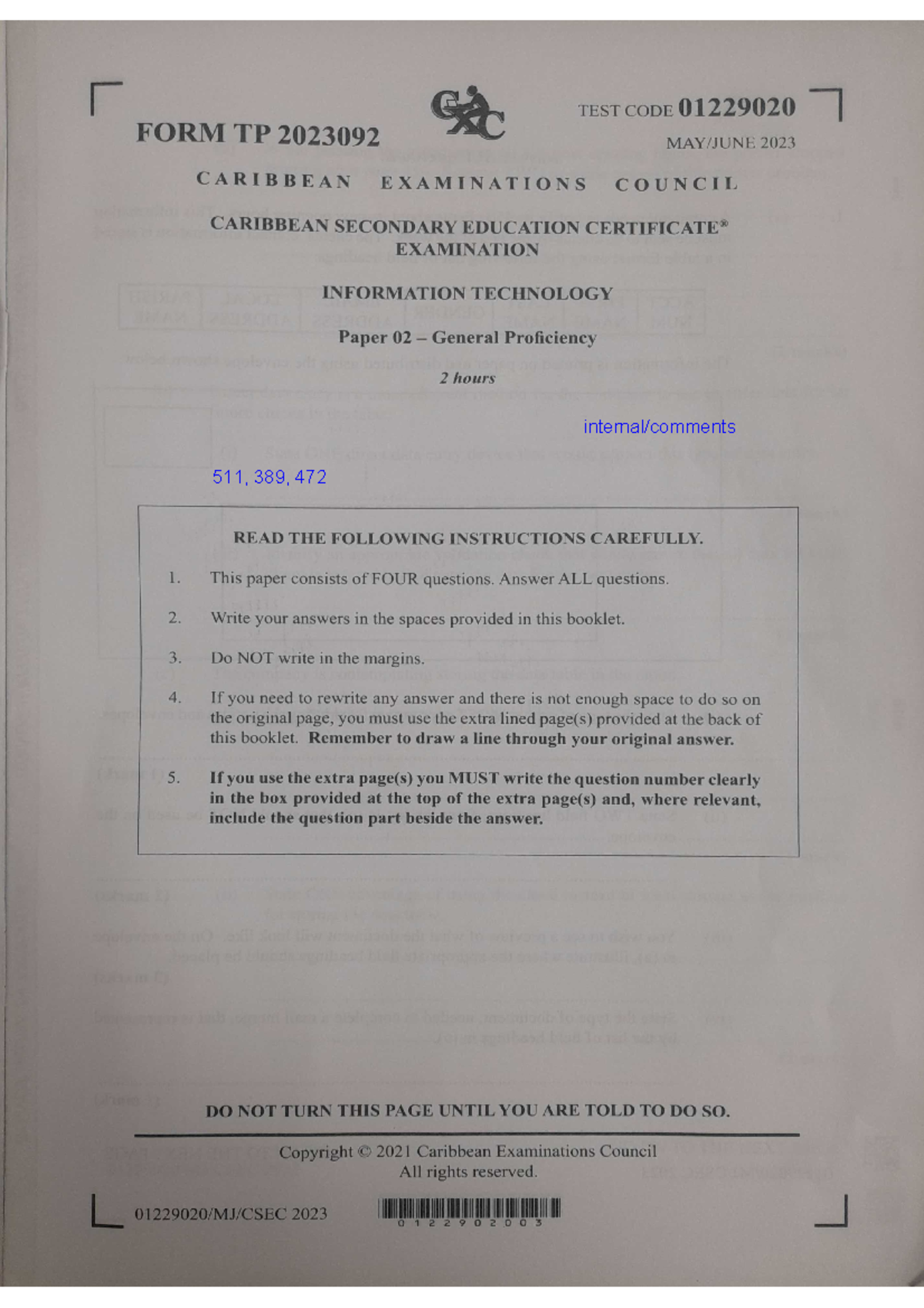 CSEC IT 2023 P2 - 511, 389, 472 internal/comments inkjet email address ...