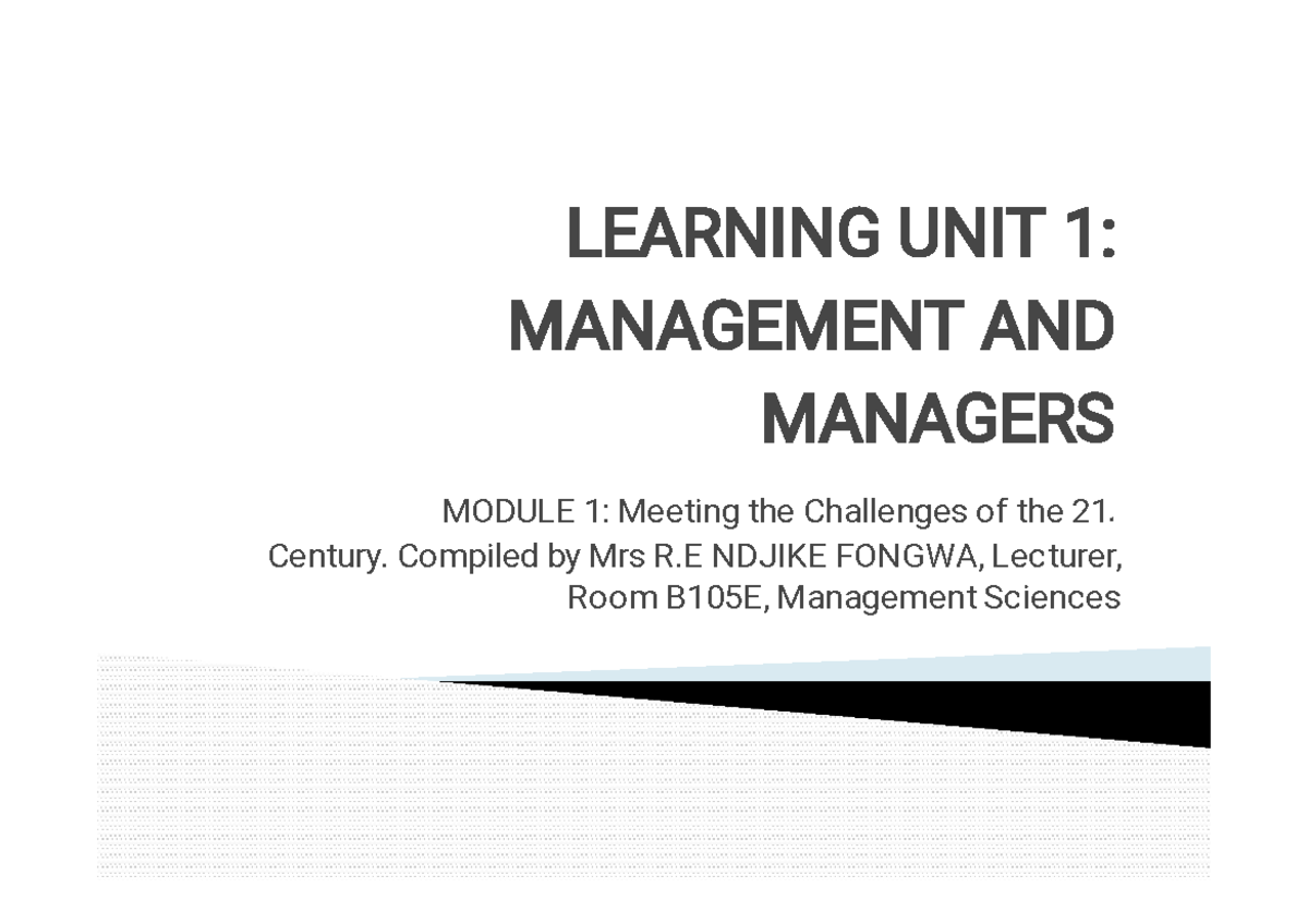 Manager and Management - LEARNING UNIT 1: MANAGEMENT AND MANAGERS ...