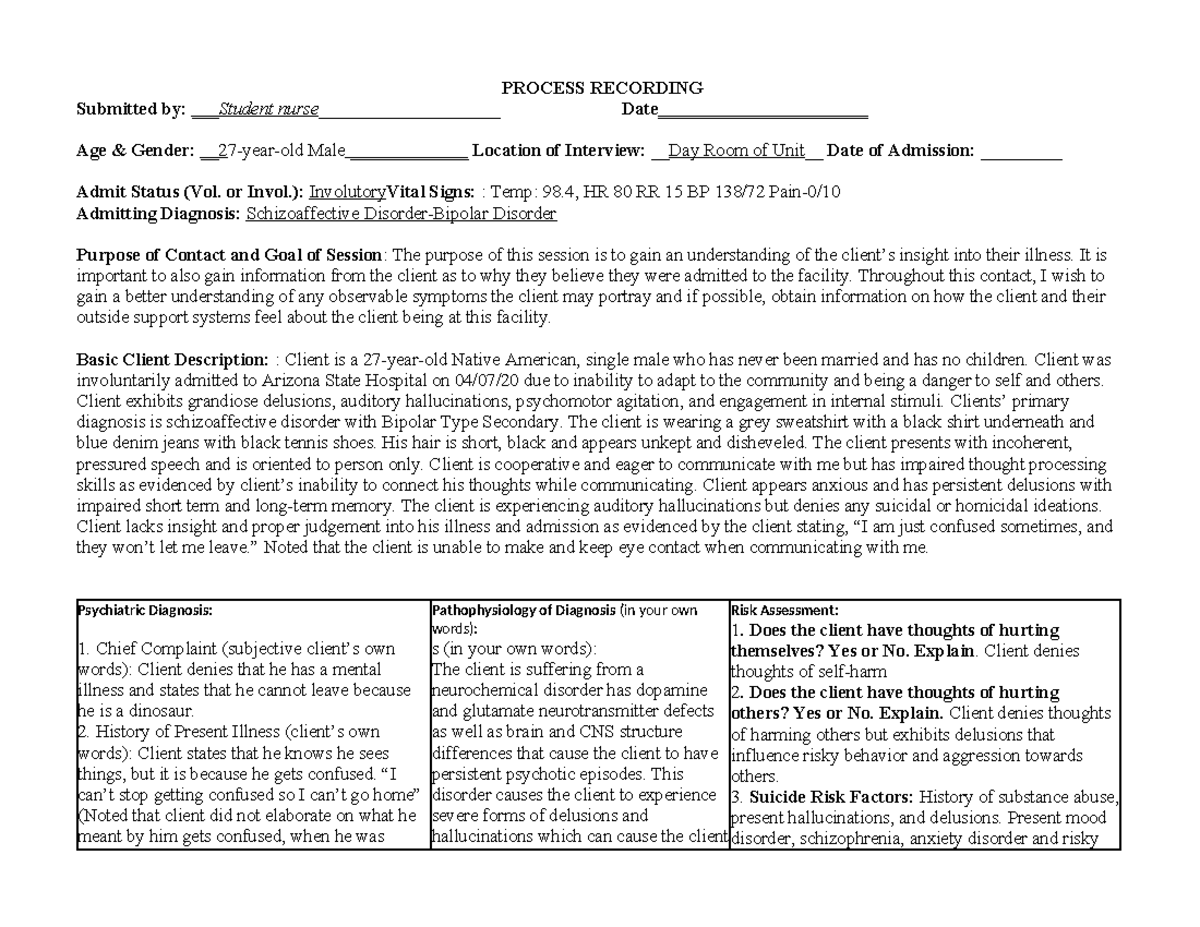 This is a example of how to perform a process recording for mental ...