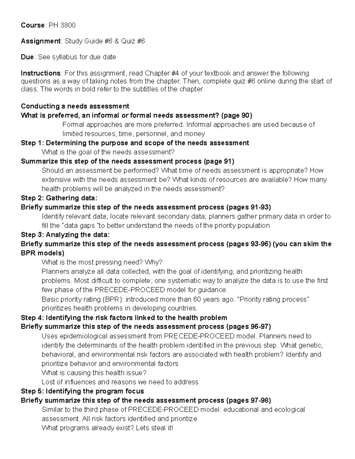 Study Guide #6 Intervention 1 - Course: PH 3800 Assignment: Study Guide ...