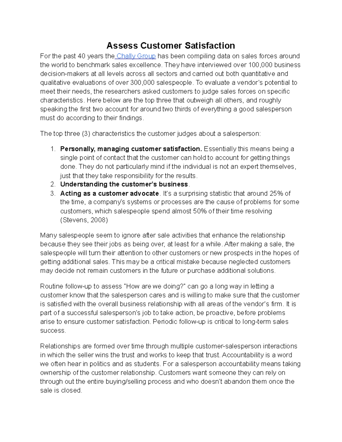 Assess Customer Satisfaction - They have interviewed over 100,000 ...
