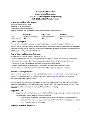 Psych 211 fall 2020 syllabus final - PSYCH 211 – Developmental ...