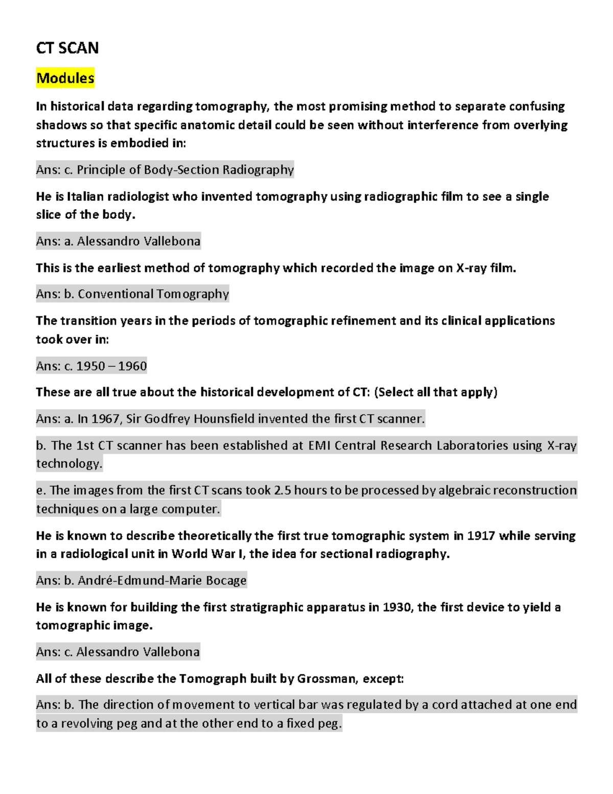 CT-SCAN - CT SCAN Modules In historical data regarding tomography, the ...