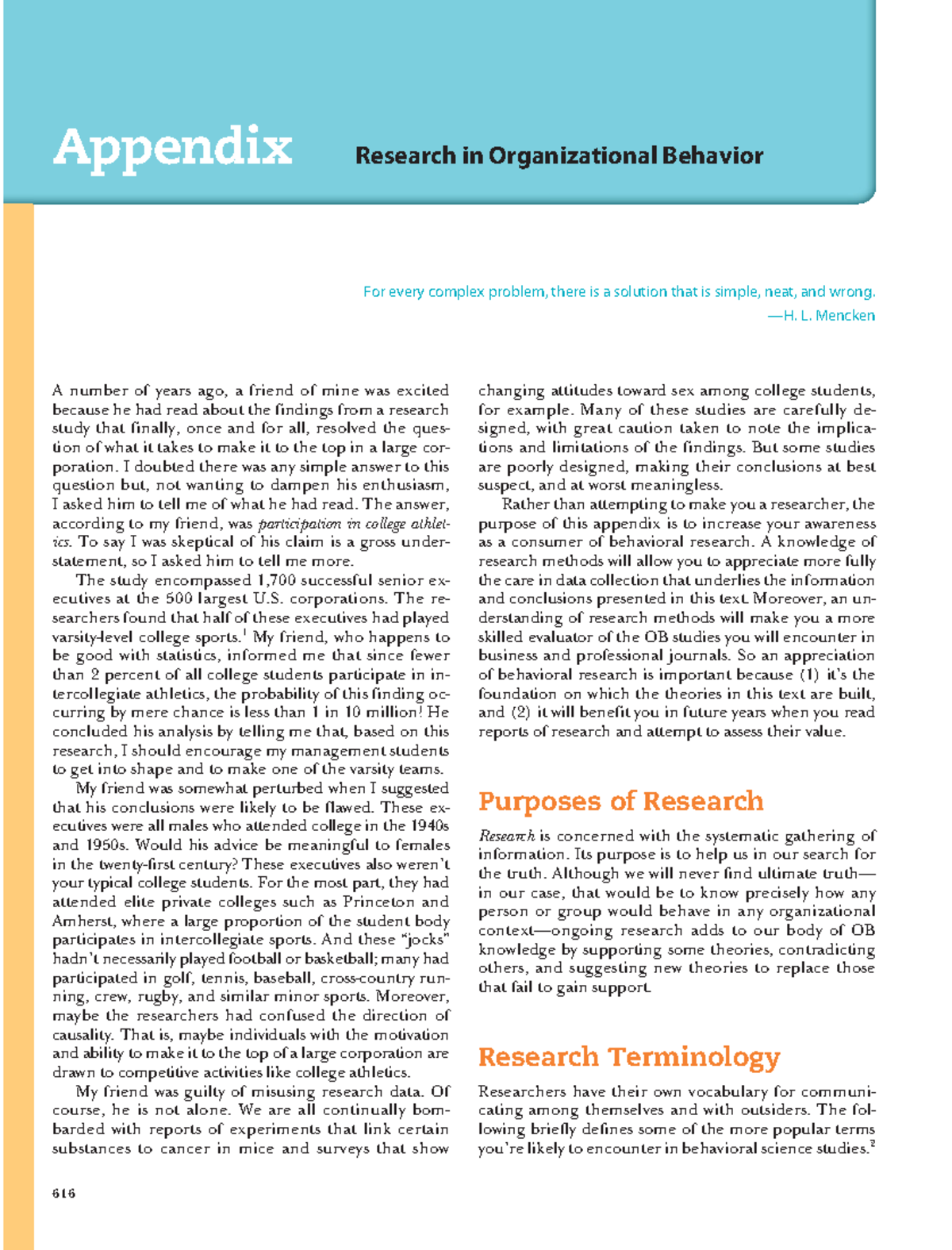 Appendix A Research in Organizational Behavior - Appendix Research in ...