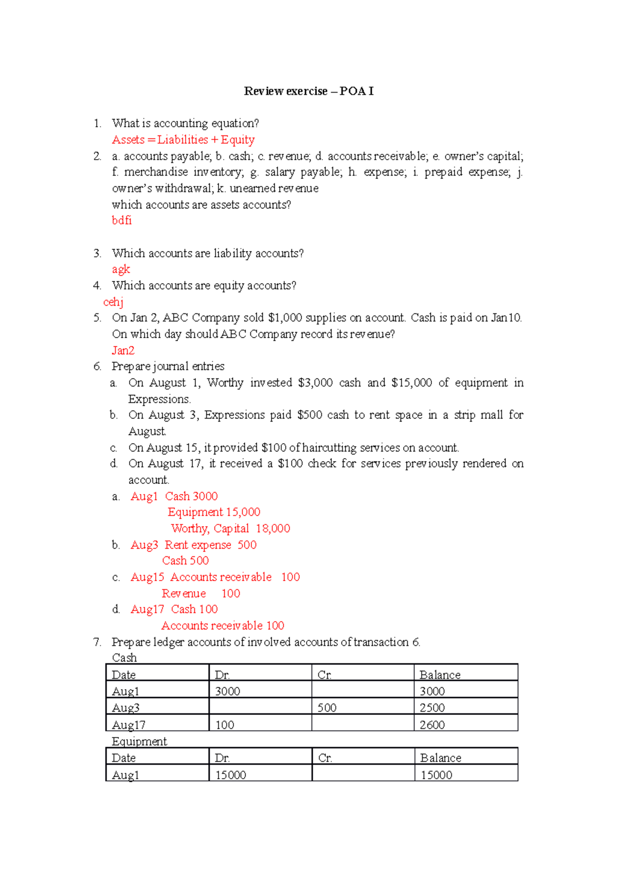 Review Exercise POA I with solution - Review exercise – POA I What is ...