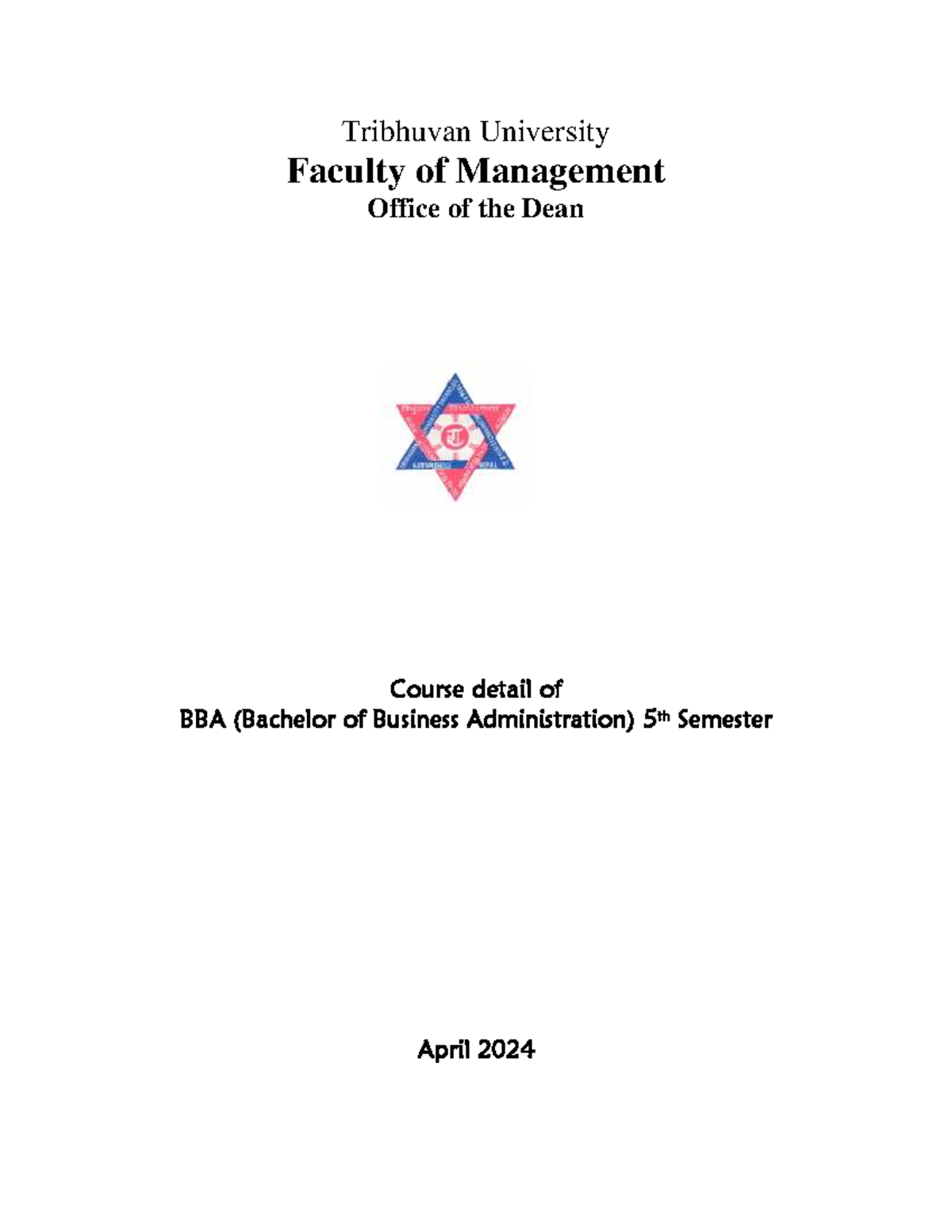 BBA 5th Semester Syllabus 2024 - Tribhuvan University Faculty of ...
