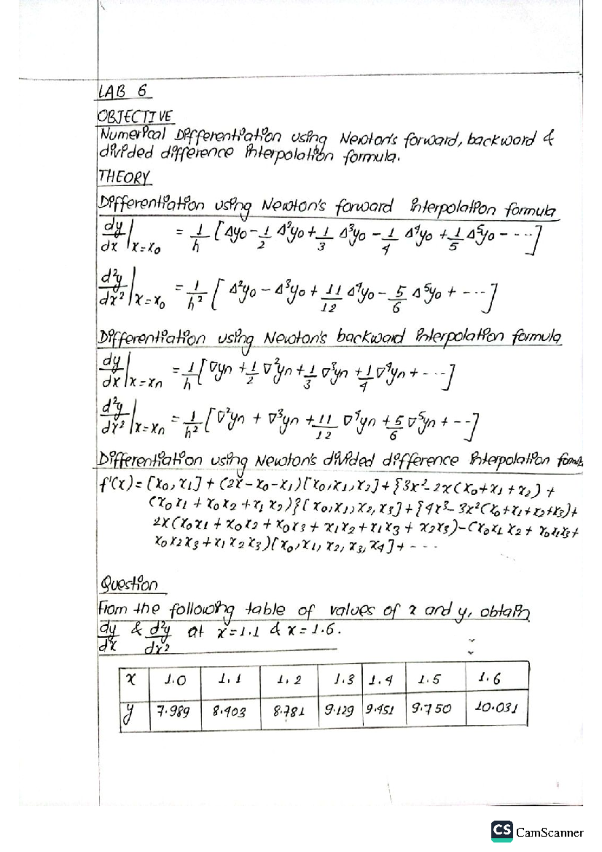 Lab6 NM - lab - LAB 6 OBJECTIVE divided difference interpolation formula. Numerical ...