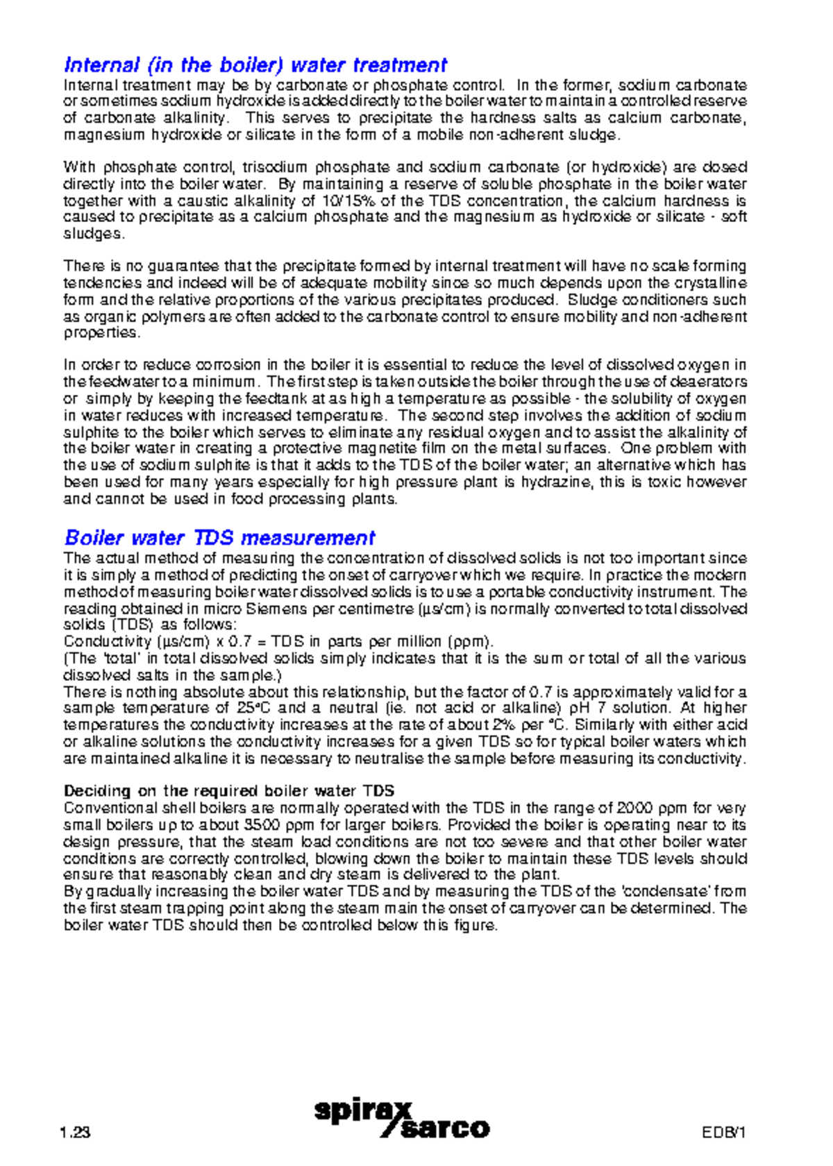 TDS for blowdown water - Internal (in the boiler) water treatment ...
