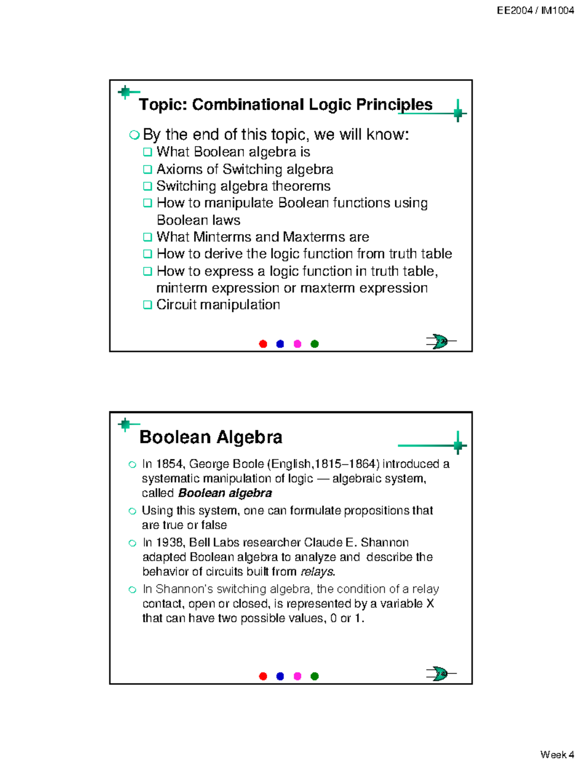 EE2004 Week 4 - Boolean Algebra - Topic: Combinational Logic Principles ...