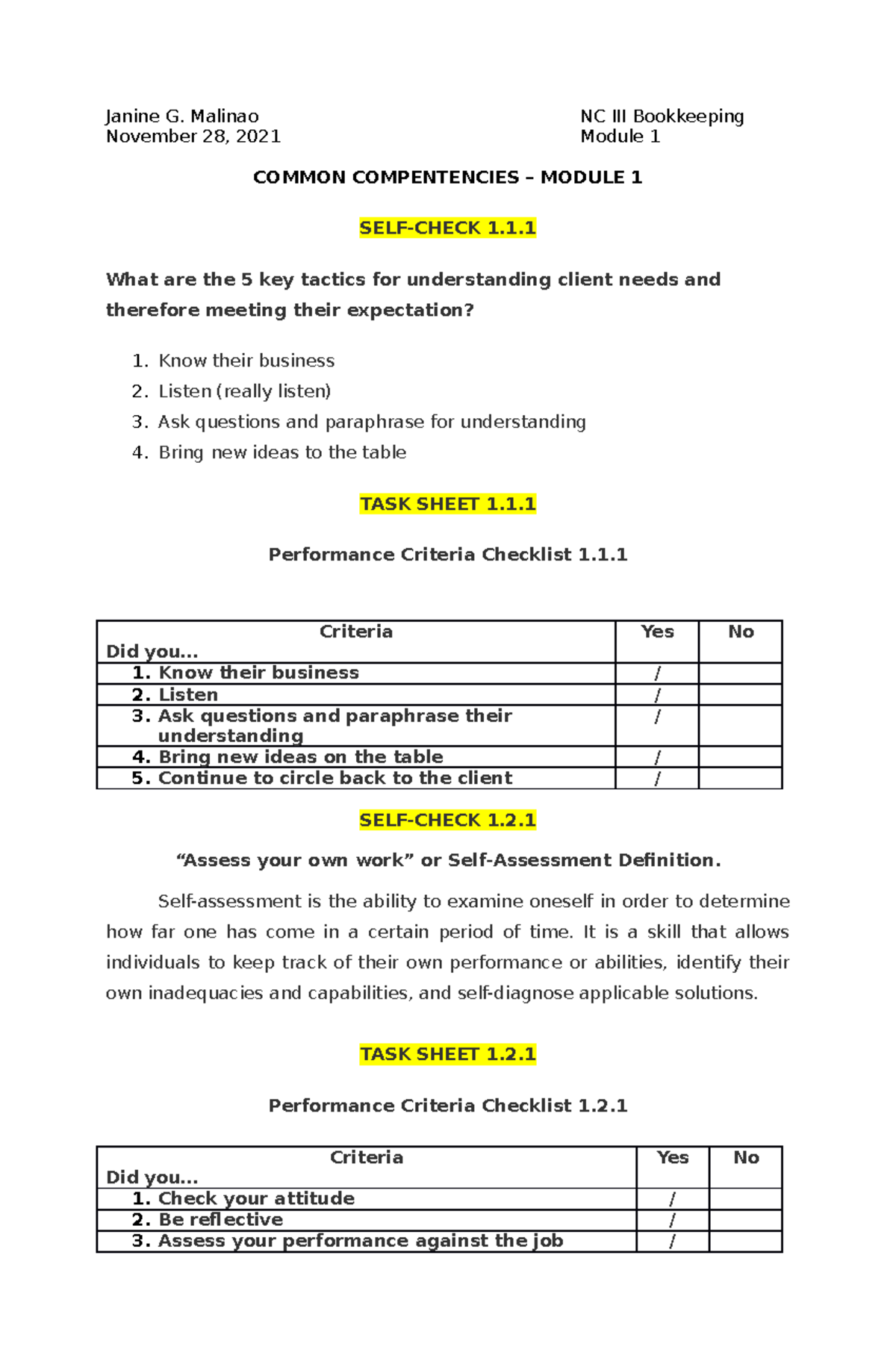Module 1 - Common Bookeepping - Janine G. Malinao NC III Bookkeeping ...