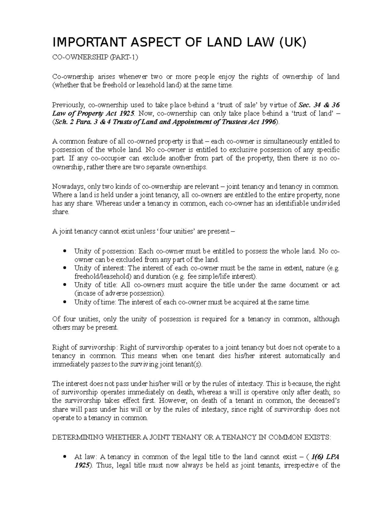 Important Aspect OF LAND LAW - IMPORTANT ASPECT OF LAND LAW (UK) CO ...