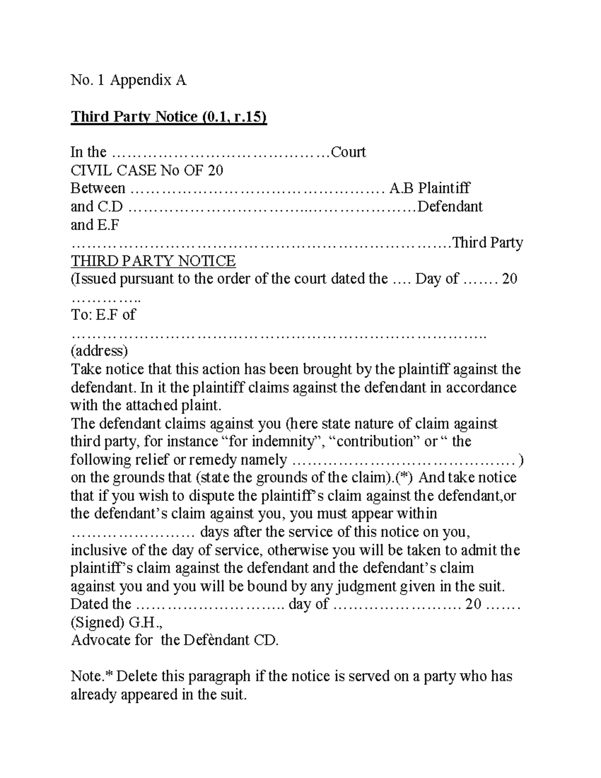 Third Party Notice - No. 1 Appendix A Third Party Notice (0, r) In the ...