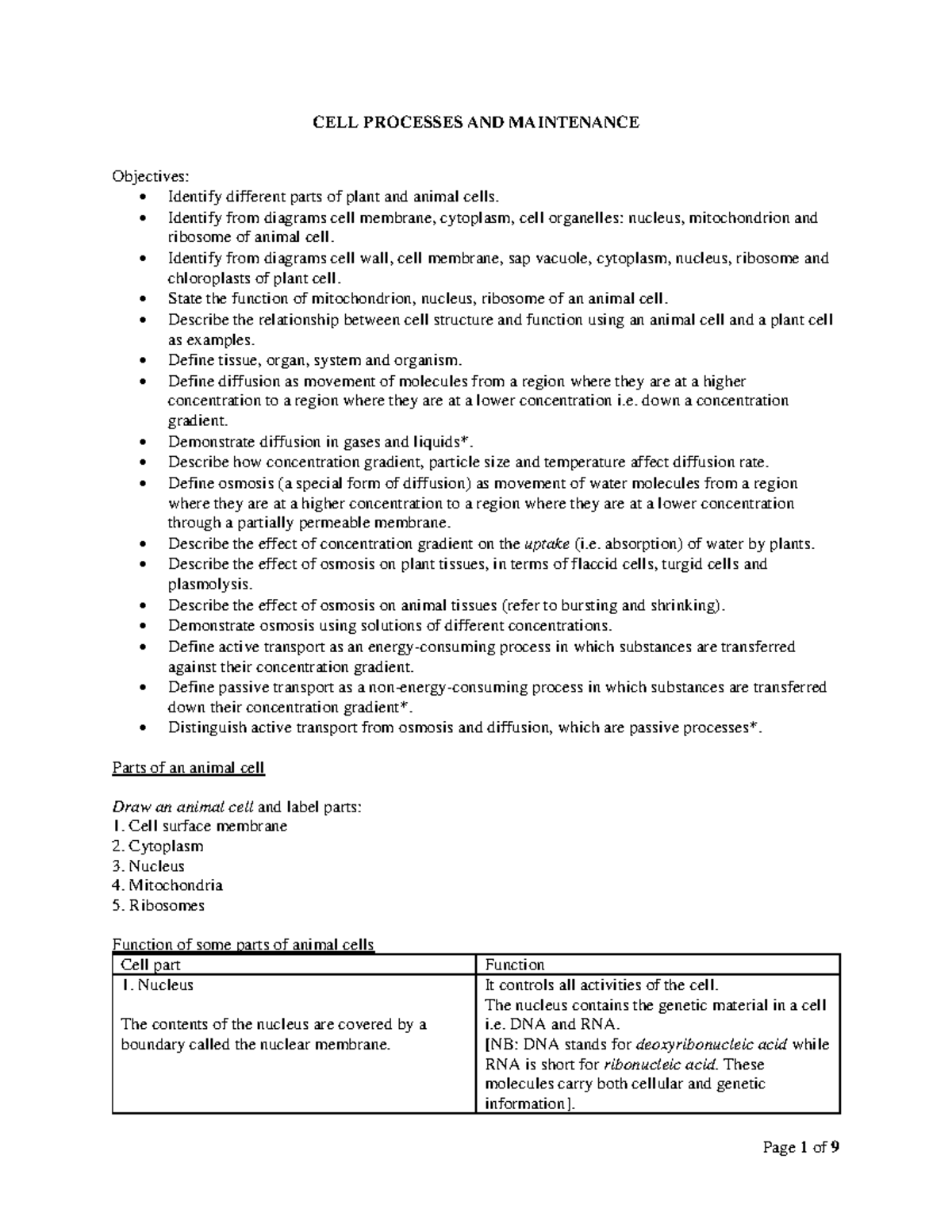 Cell Processes - summary on cell process - CELL PROCESSES AND ...