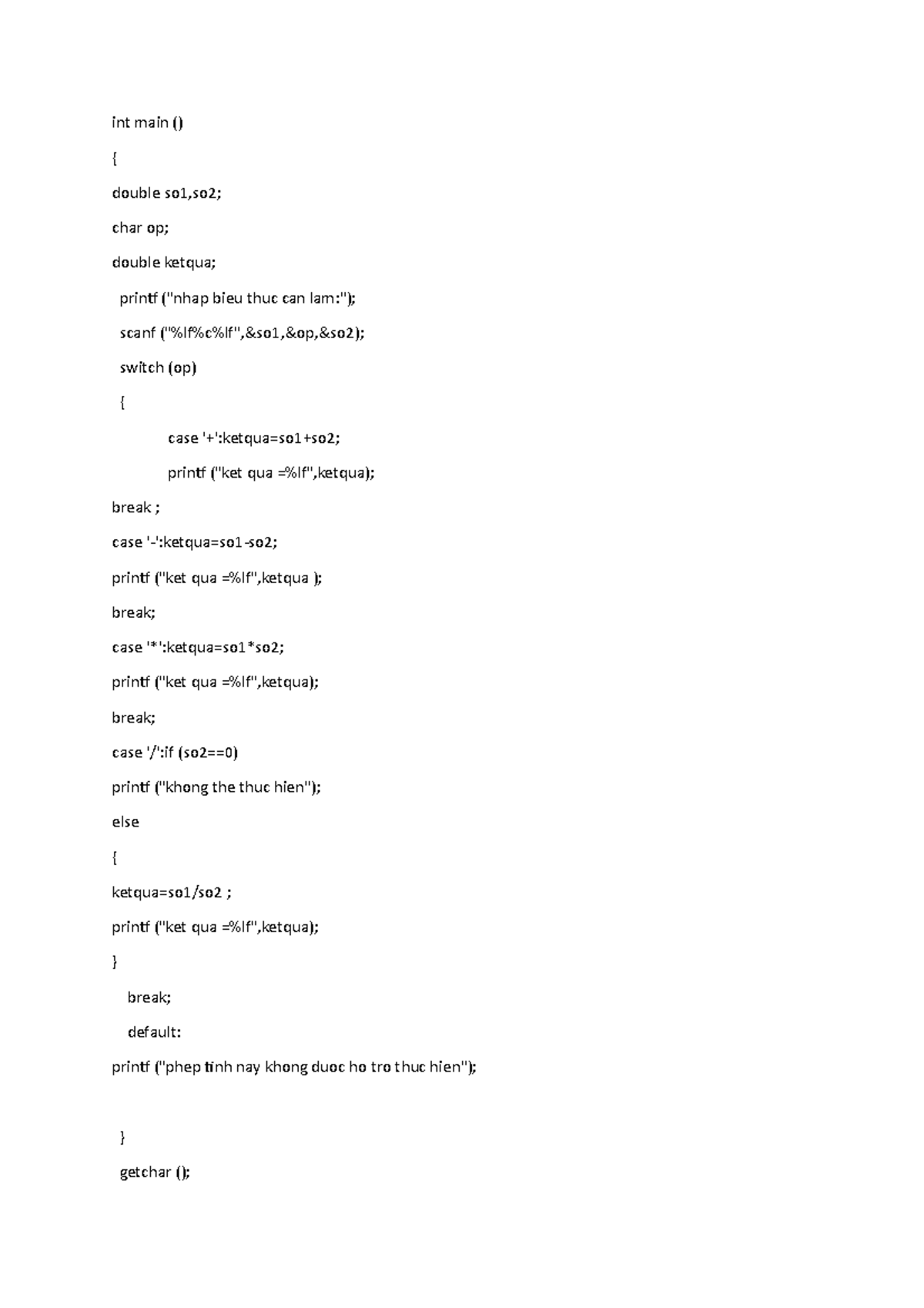 Tài liệu 5 - non - int main () { double so1,so2; char op; double ketqua ...