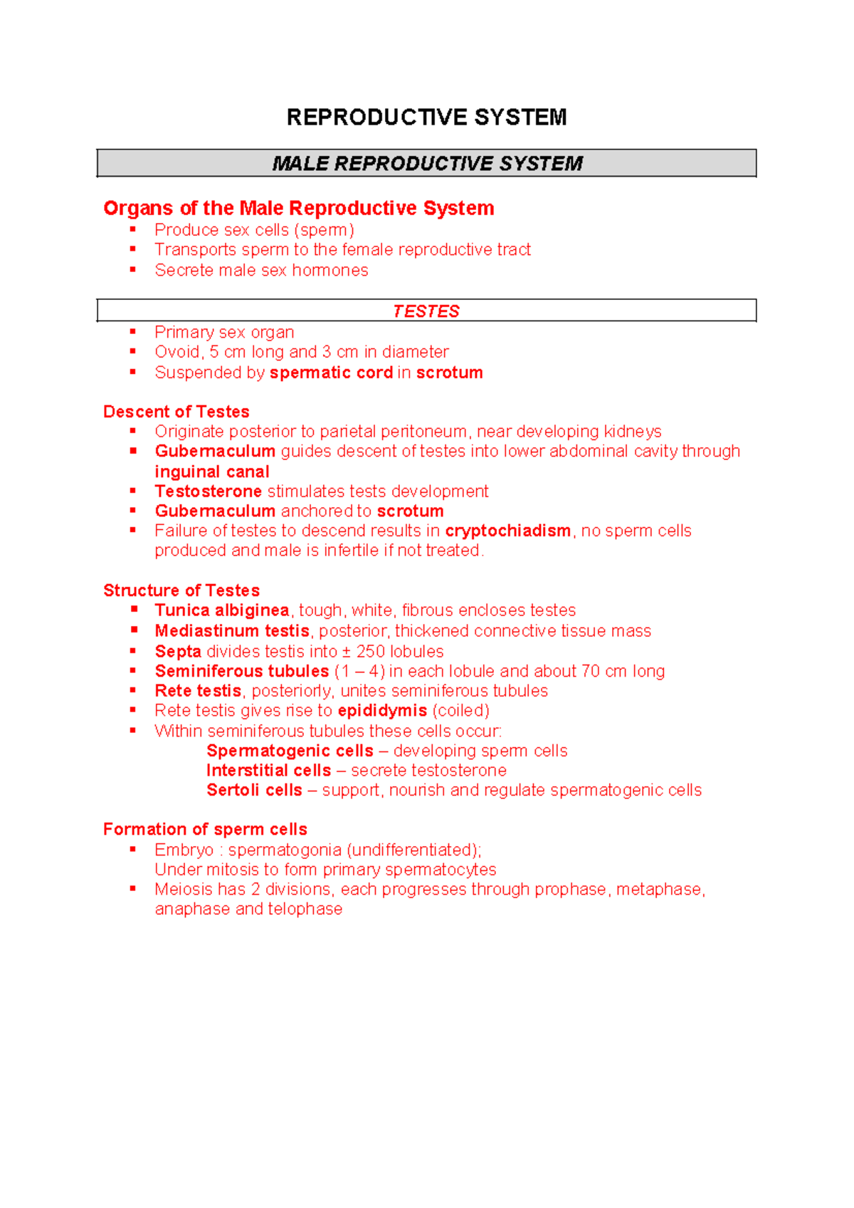 MALE Reproductive System Notes Refer TO Holes Anatomy AND Physiology ...