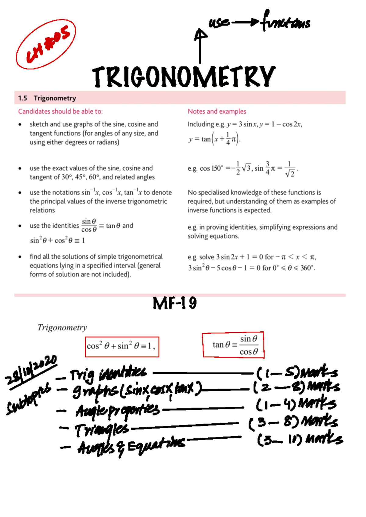AS Trigonometry P1 - TRIGONOMETRY MF- use functions μ 05 2840120 " trig ...