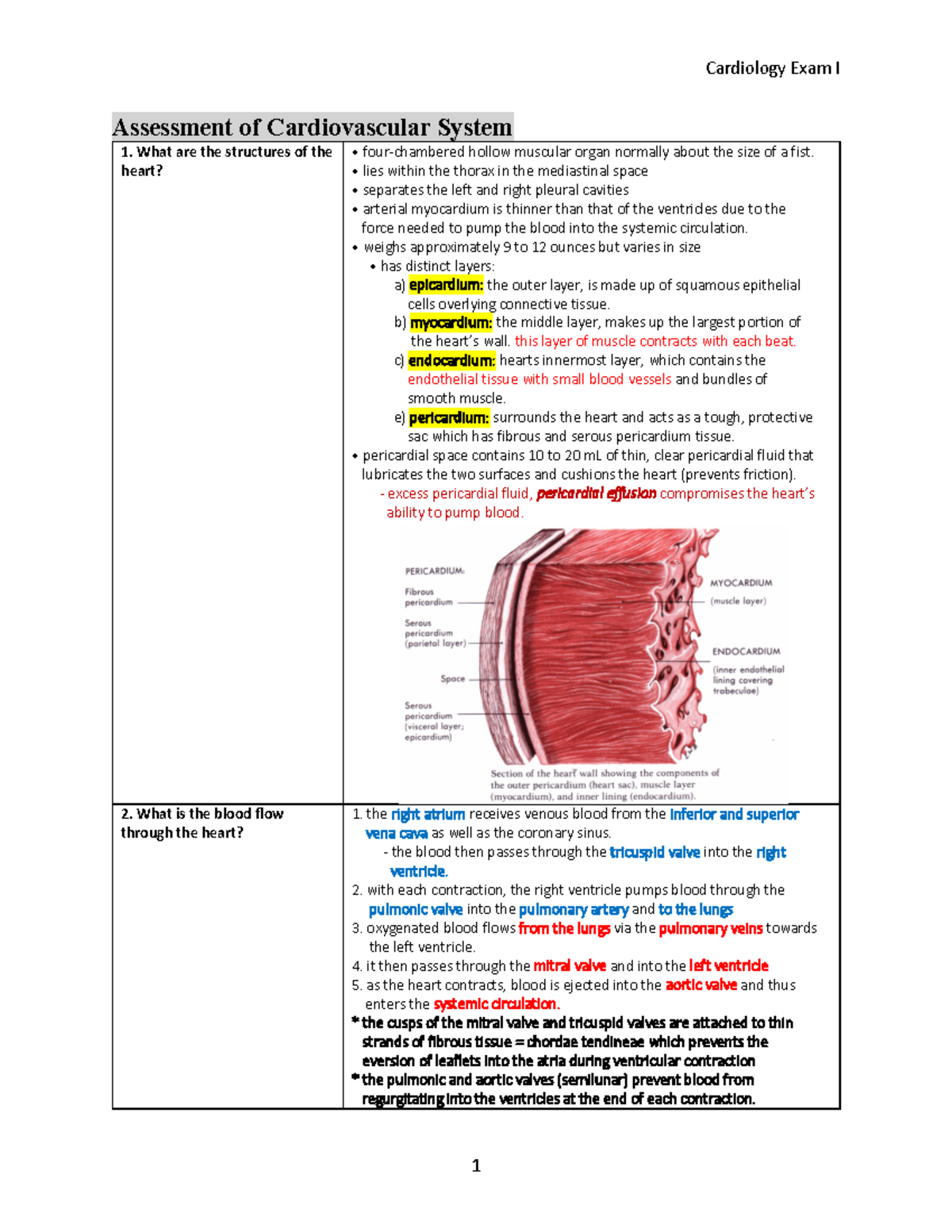Cardio Exam I - Assessment of Cardiovascular System What are the ...