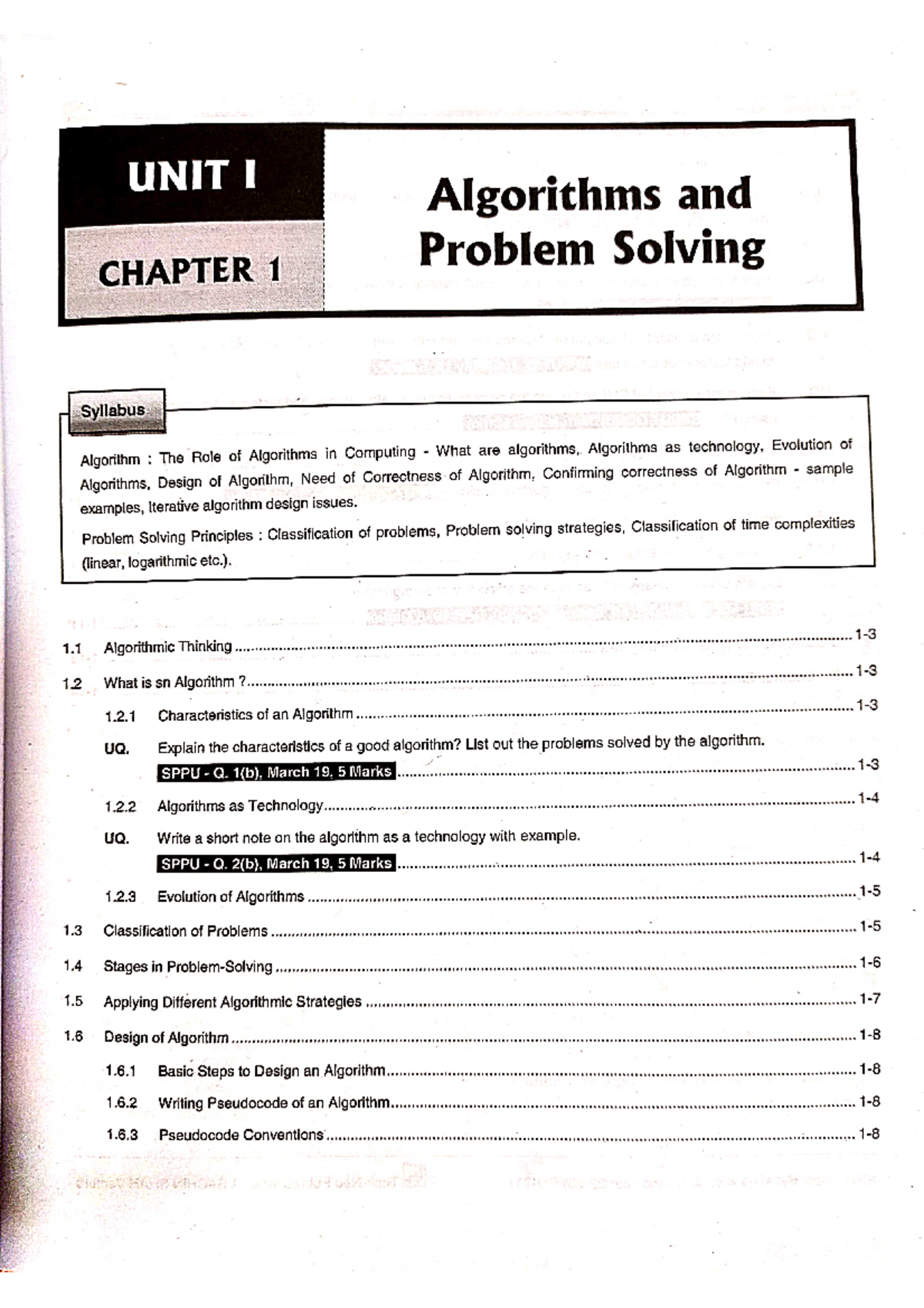 DAA In - techneo book - UNIT I Algorithms and CHAPTER 1 Problem Solving Syllabus Algorithm : The ...