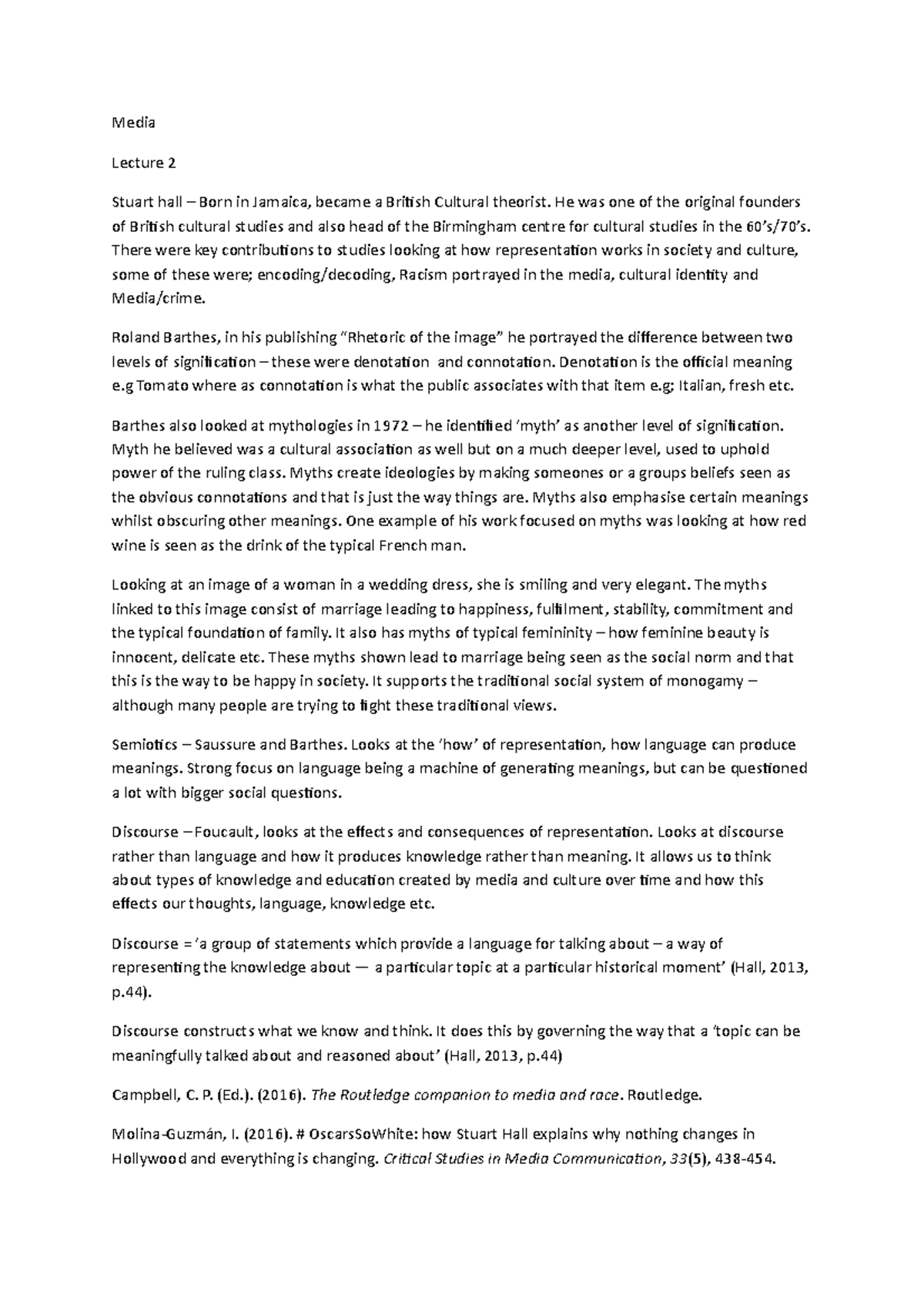 Lecture 2 - representation - Media Lecture 2 Stuart hall – Born in ...