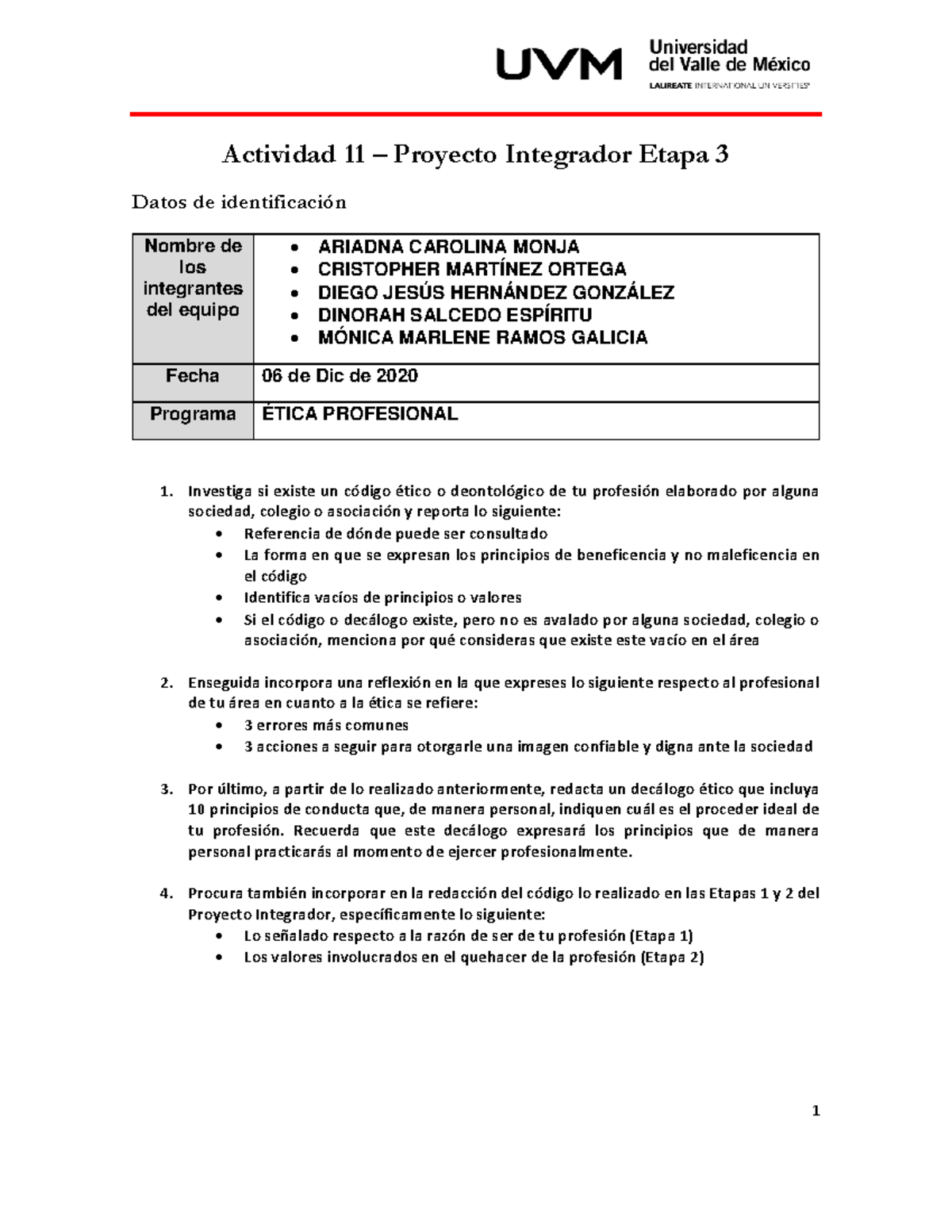 Actividad 11 Proyecto Integrador Etapa 3 - Actividad 11 – Proyecto Integrador Etapa 3 Datos de ...
