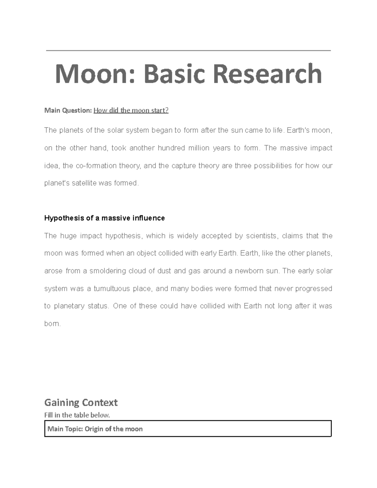 Geology Research about Moon - Moon: Basic Research Main Question: How ...