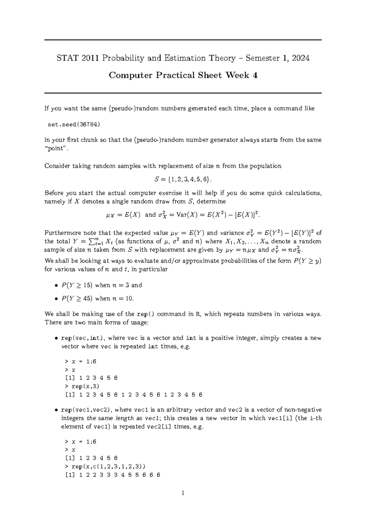 Comp04 - STAT 2011 Probability and Estimation Theory – Semester 1, 2024 Computer Practical Sheet ...