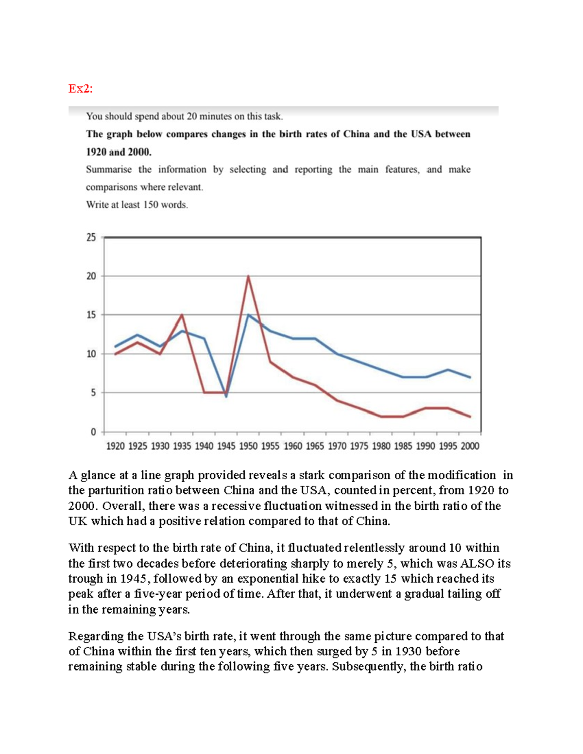 Writing task 1 birth rate - Ex2: A glance at a line graph provided ...