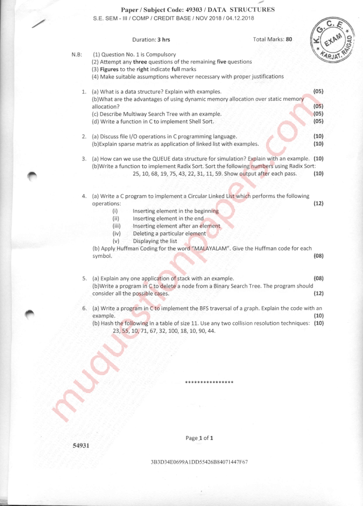 SE-Comps SEM3 DS DEC18 - Computer Engineering - Studocu