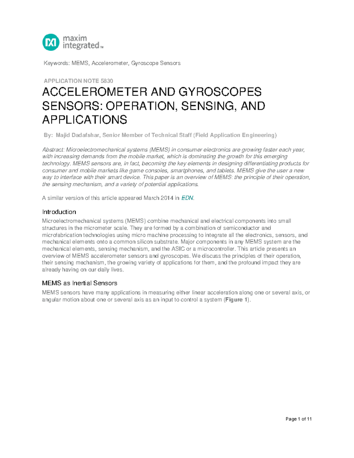 AN5830 - manual - Keywords: MEMS, Accelerometer, Gyroscope Sensors APPLICATION NOTE 5830 - Studocu