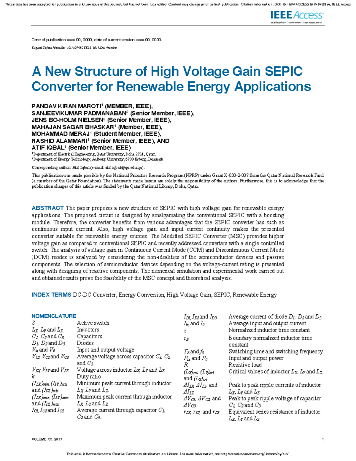 A New Structure of High Voltage Gain Sepic Convert - VOLUME XX, 2017 1 ...