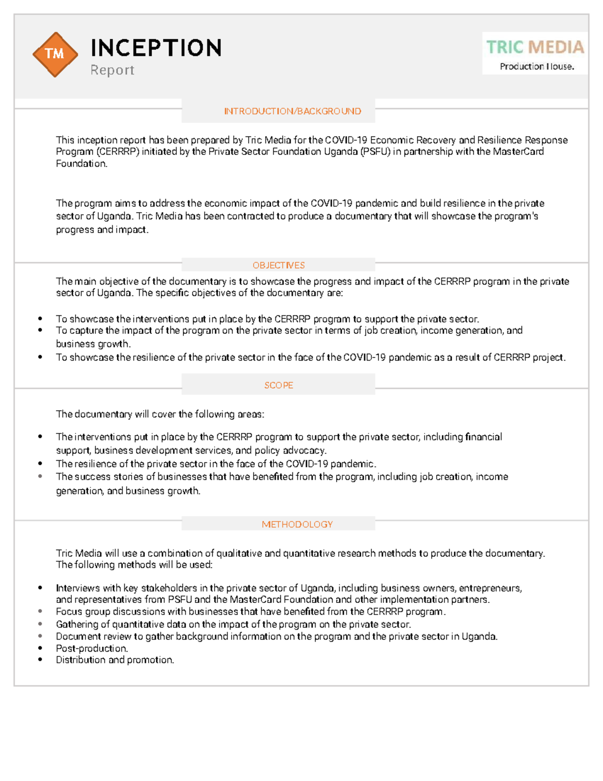 Inception Report TRIC Media - TM INCEPTION Report INTRODUCTION ...