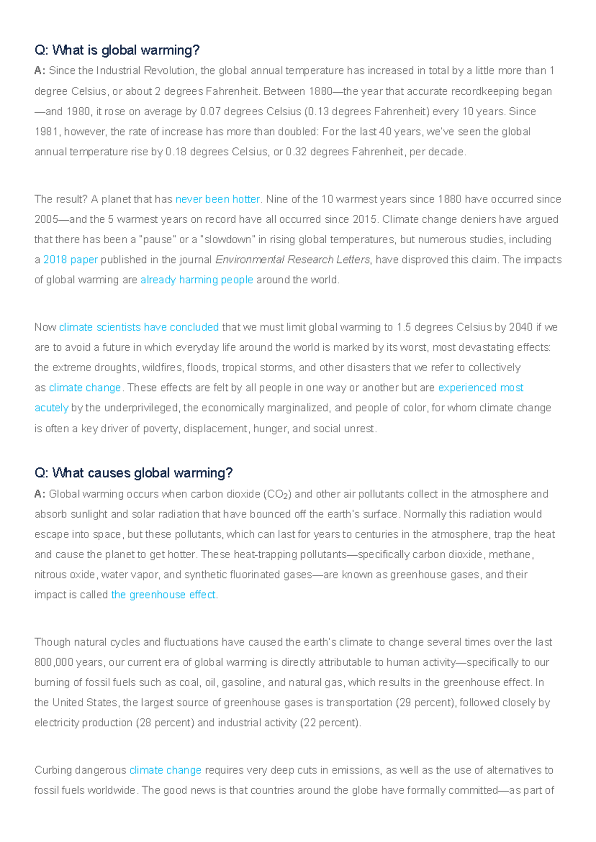 Global Warming - lecture notes - Q: What is global warming? A: Since ...