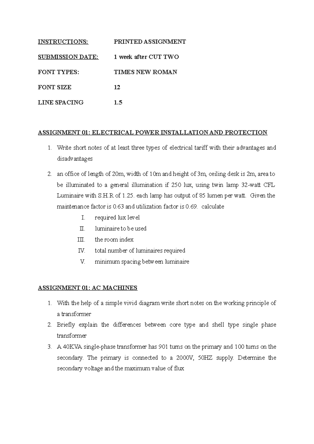 Assignment 01 - INSTRUCTIONS: PRINTED ASSIGNMENT SUBMISSION DATE: 1 ...
