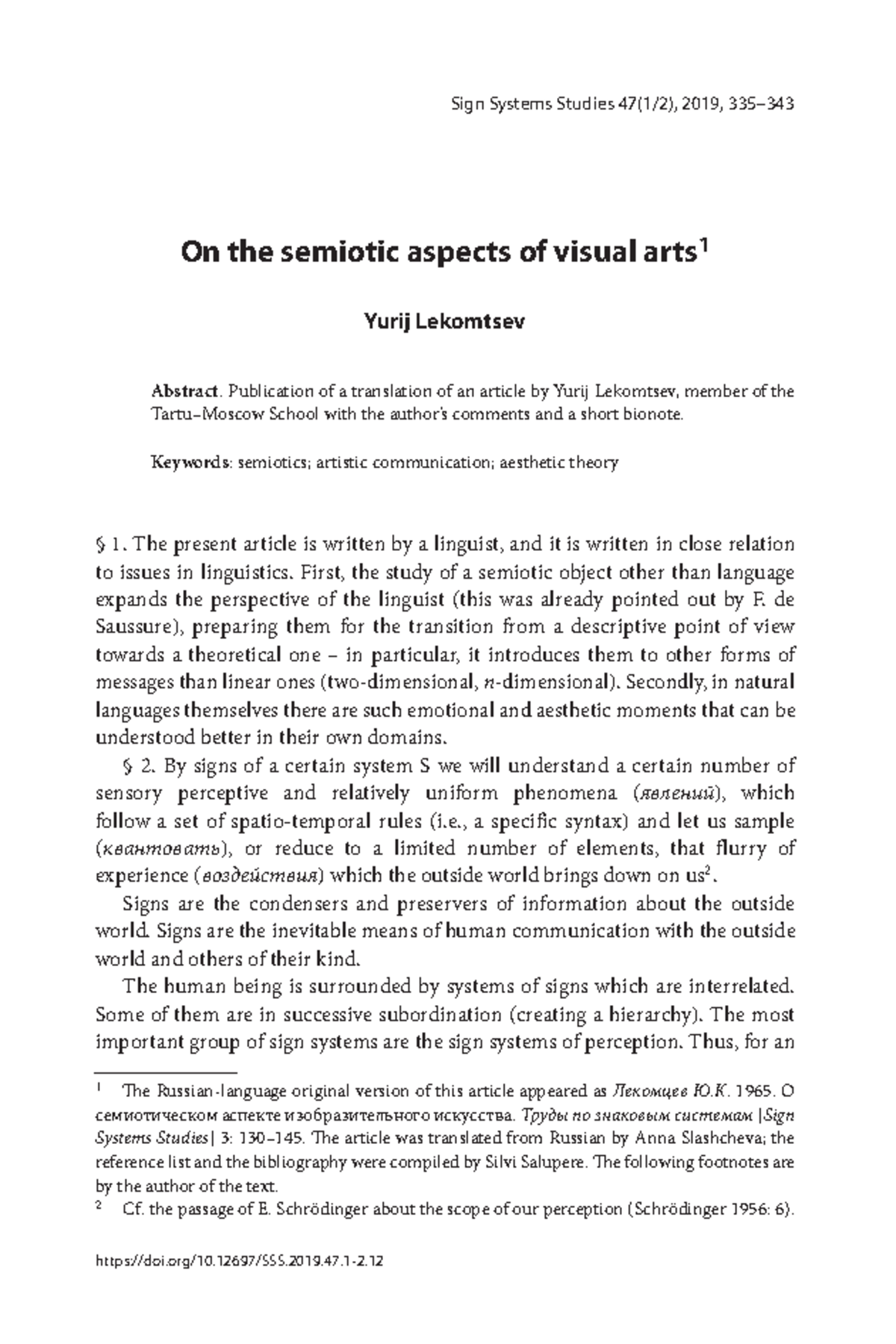 On the semiotic aspects of visual arts - 12697/SSS.2019.47.1-2. On the ...