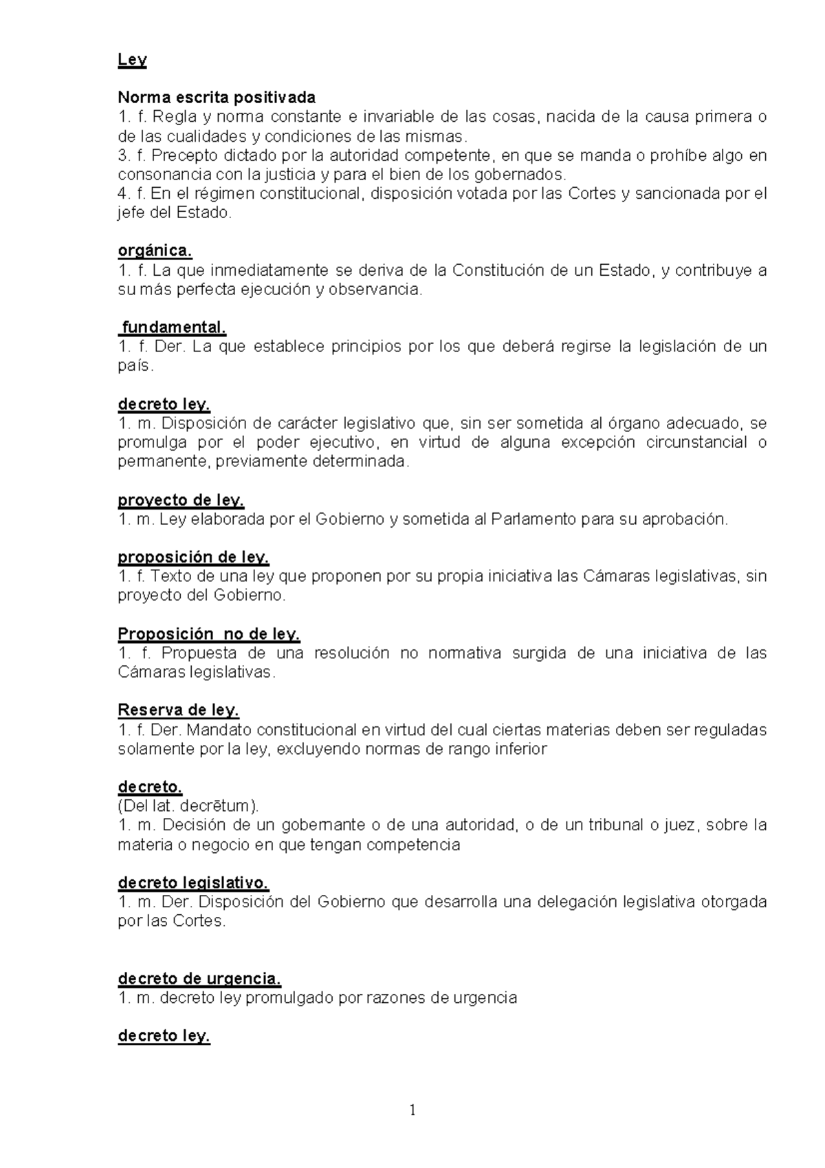 Ley - DEFINICION LEY - GLOSARIO - 1 Ley Norma escrita positivada f ...