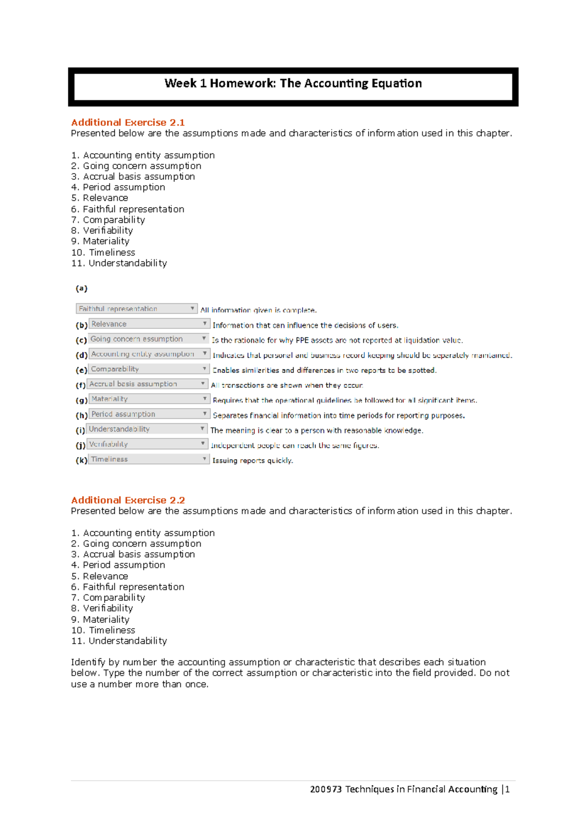 TFA Quizzes and main Assignment - Additional Exercise 2. Presented below are the assumptions ...