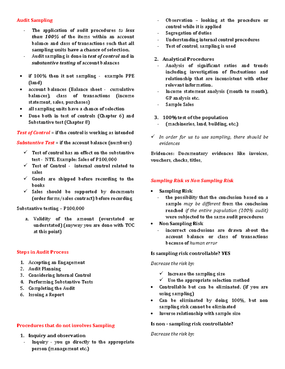 Audit Sampling - Summary Bachelor of Science in Accountancy - Audit ...