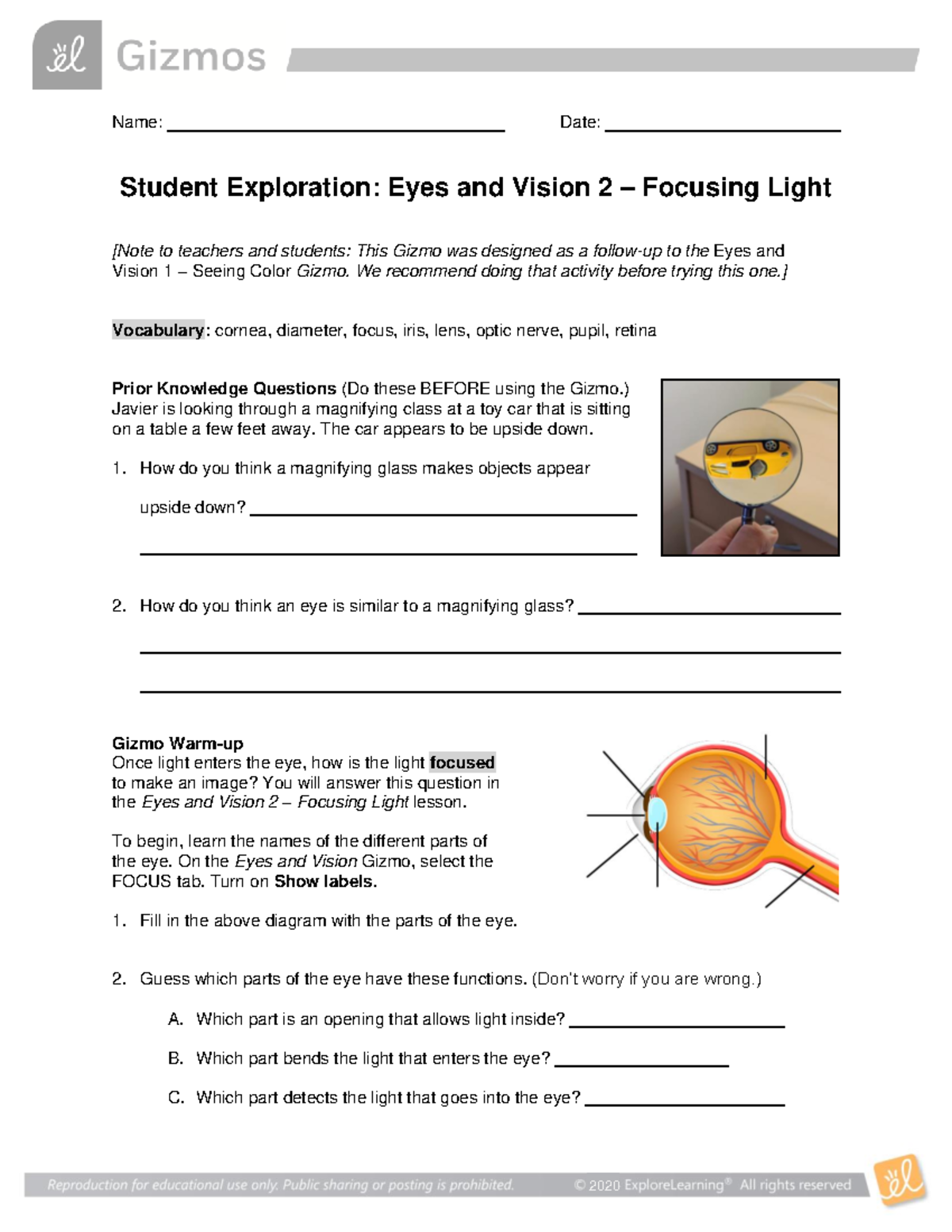 Peter Doyle - Gizmo Eye Focus Light - Name: Date: Student Exploration ...