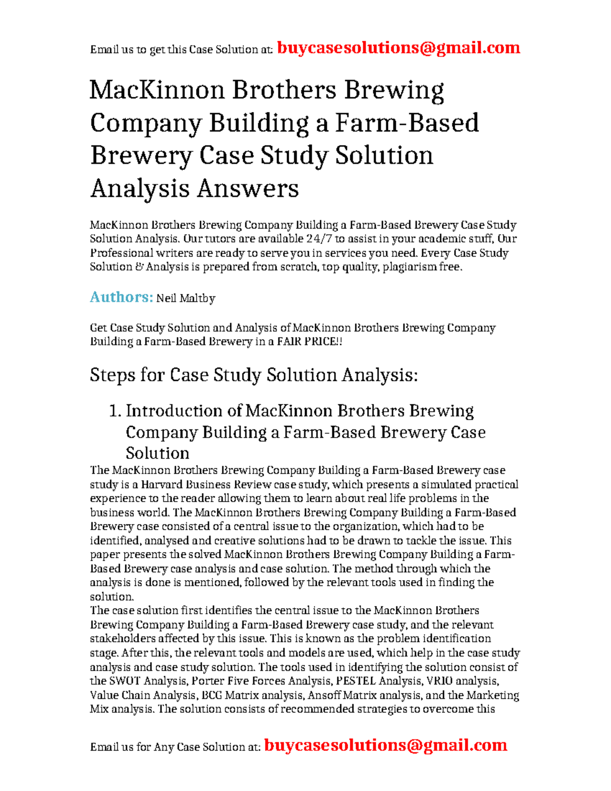 Case Solution Mac Kinnon Brothers Brewing Company Building a Farm-Based ...