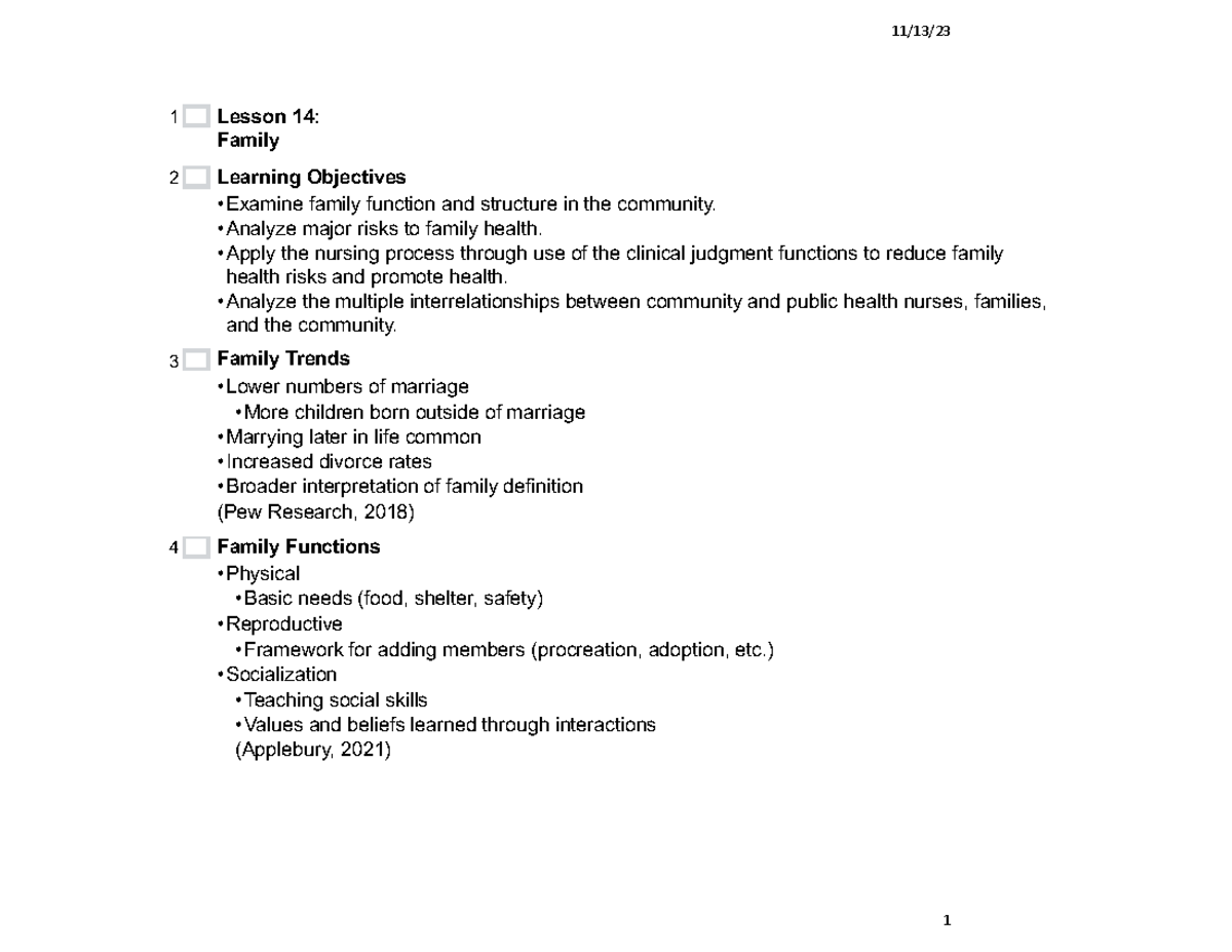 Lesson 14 Indiv and Family Well bein Family - 11/13/ Lesson 14: Family ...