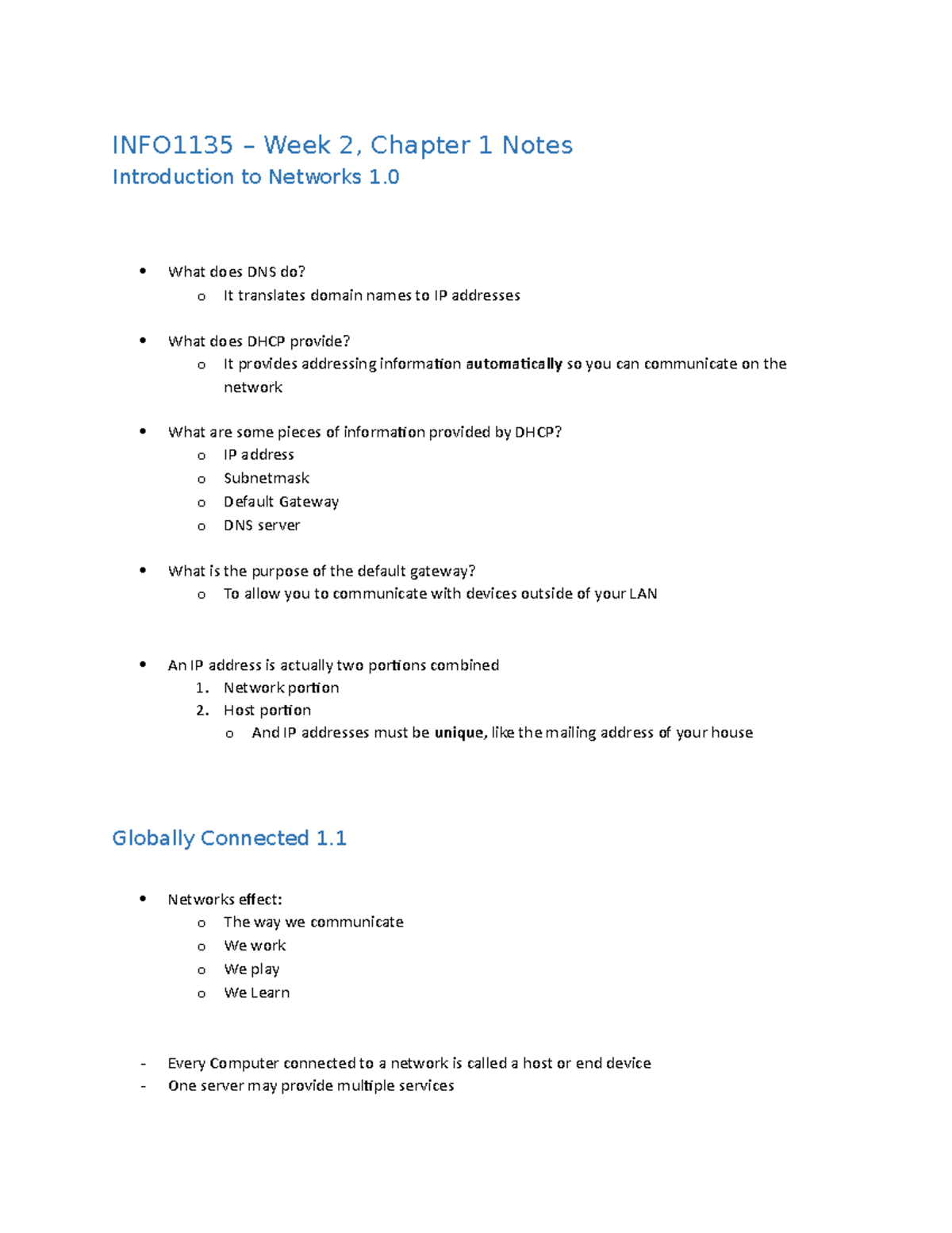 Chapter 1 Study Notes Explore The Network INFO1135 Week 2 Chapter 1 chapter-1-study-notes-explore-the-network-info1135-week-2-chapter-1