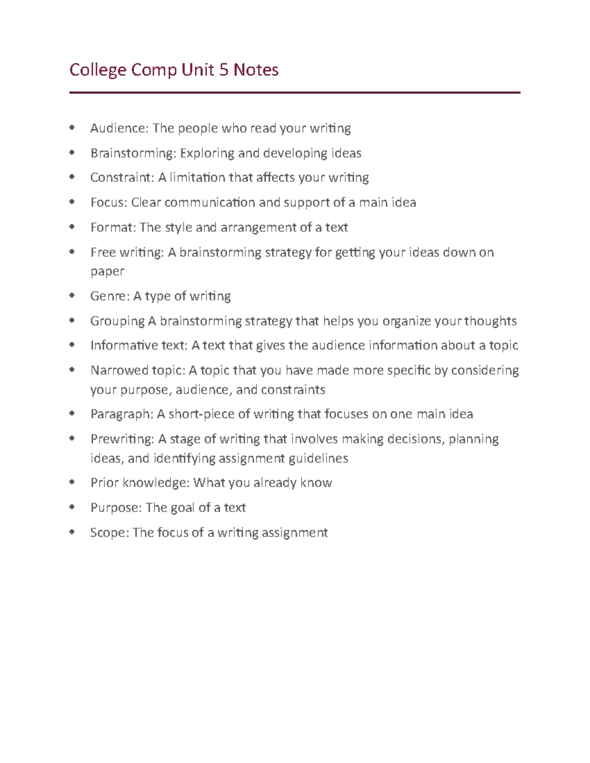 College Comp Unit 5 Notes - College Comp Unit 5 Notes Audience: The ...