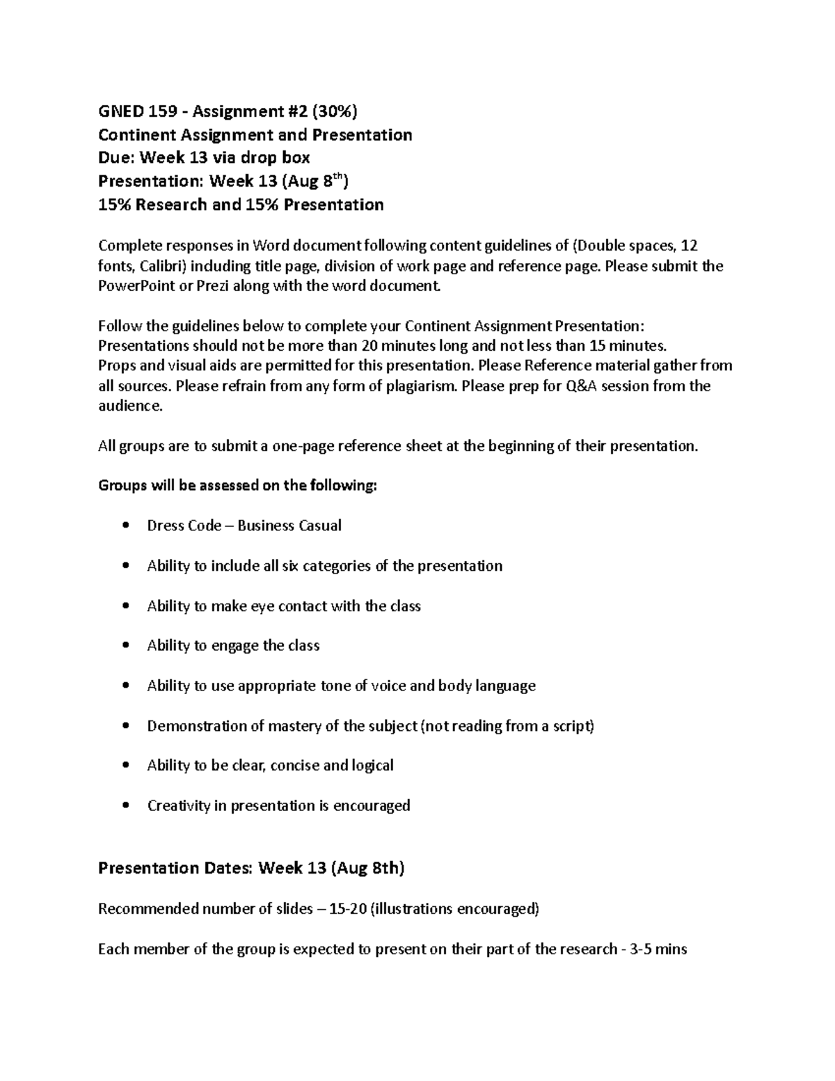 GNED Final Assignment - GNED 159 - Assignment #2 (30%) Continent ...