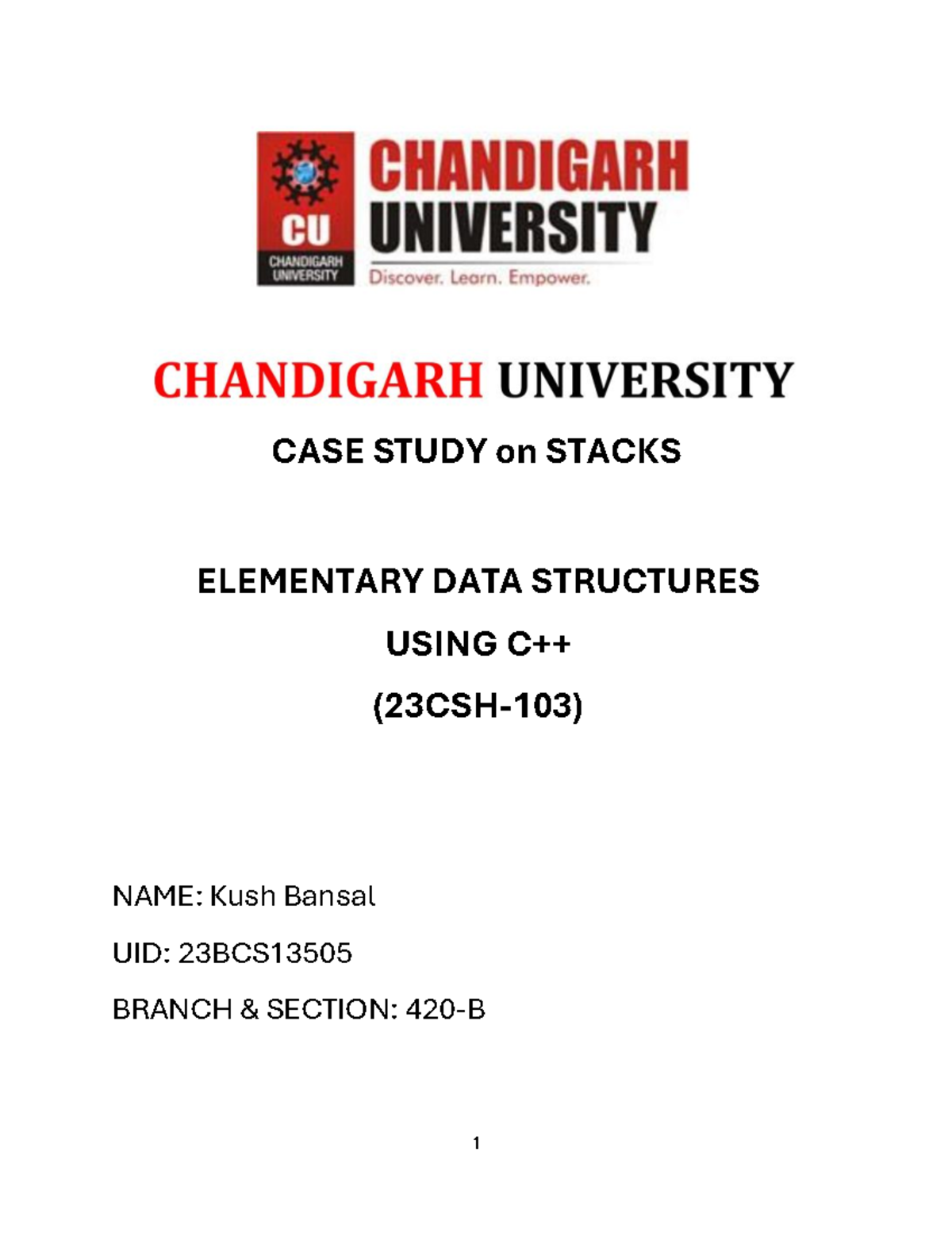 CASE Study on Stacks - Summary Computer science - CASE STUDY on STACKS ELEMENTARY DATA ...