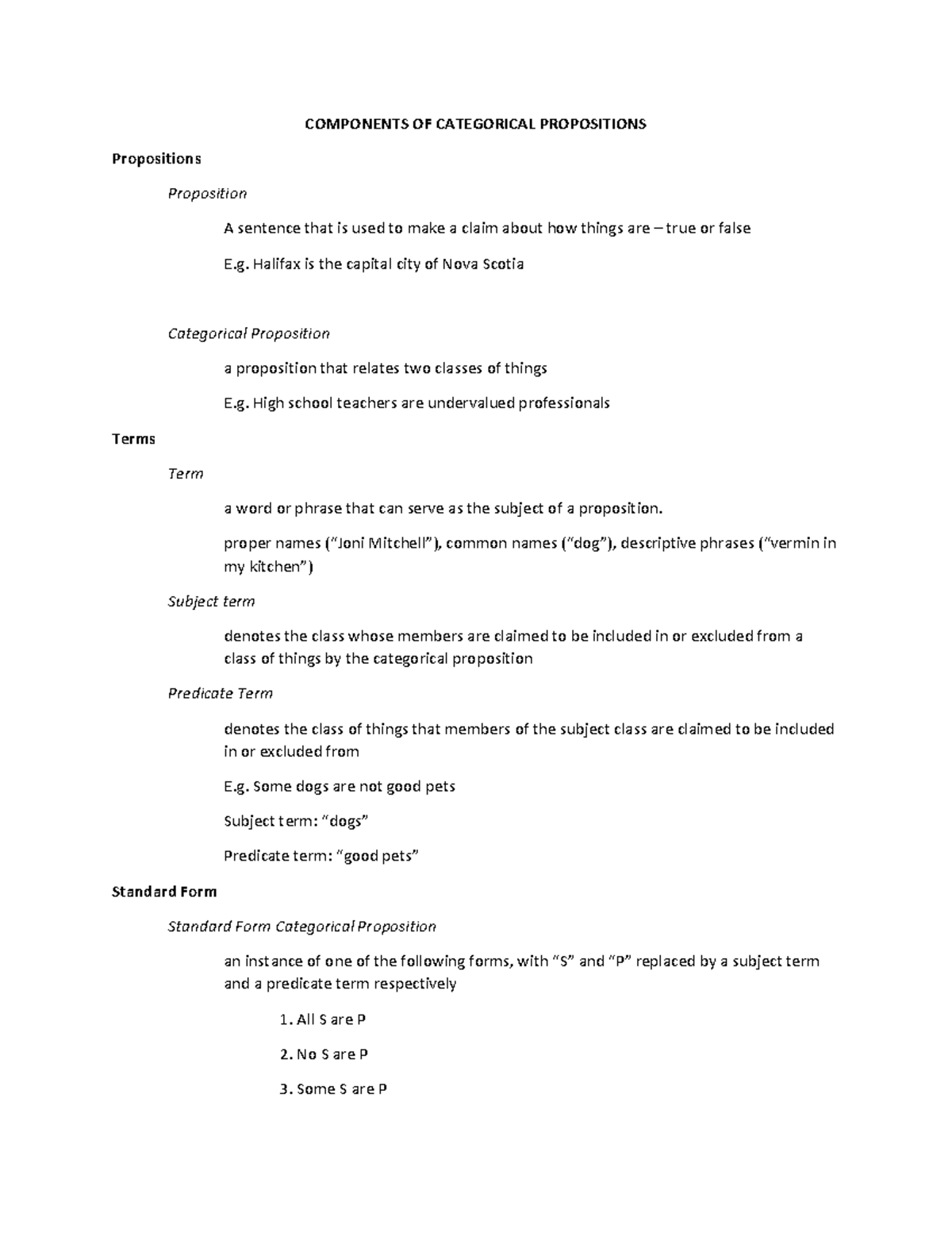 1-crithink f21 cat-prop-1 - COMPONENTS OF CATEGORICAL PROPOSITIONS ...