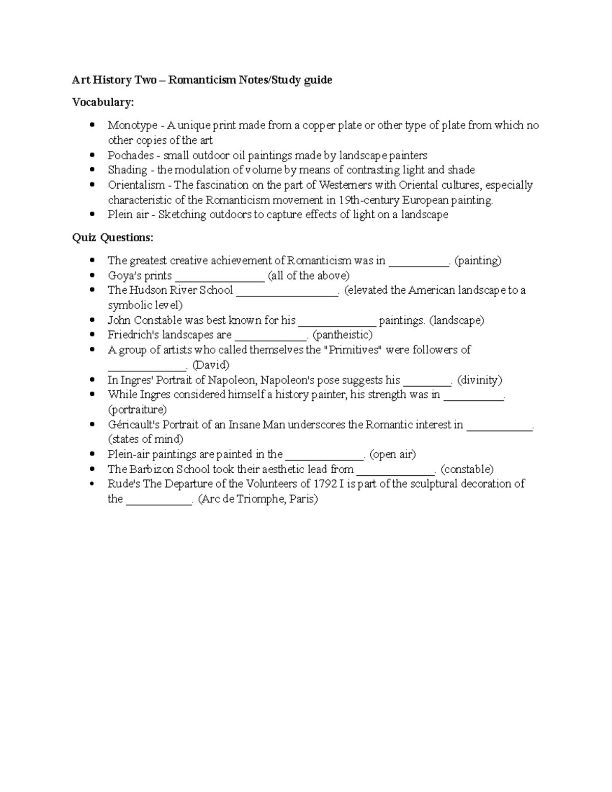 Art History Notes - Romaticism - Art History Two – Romanticism Notes ...