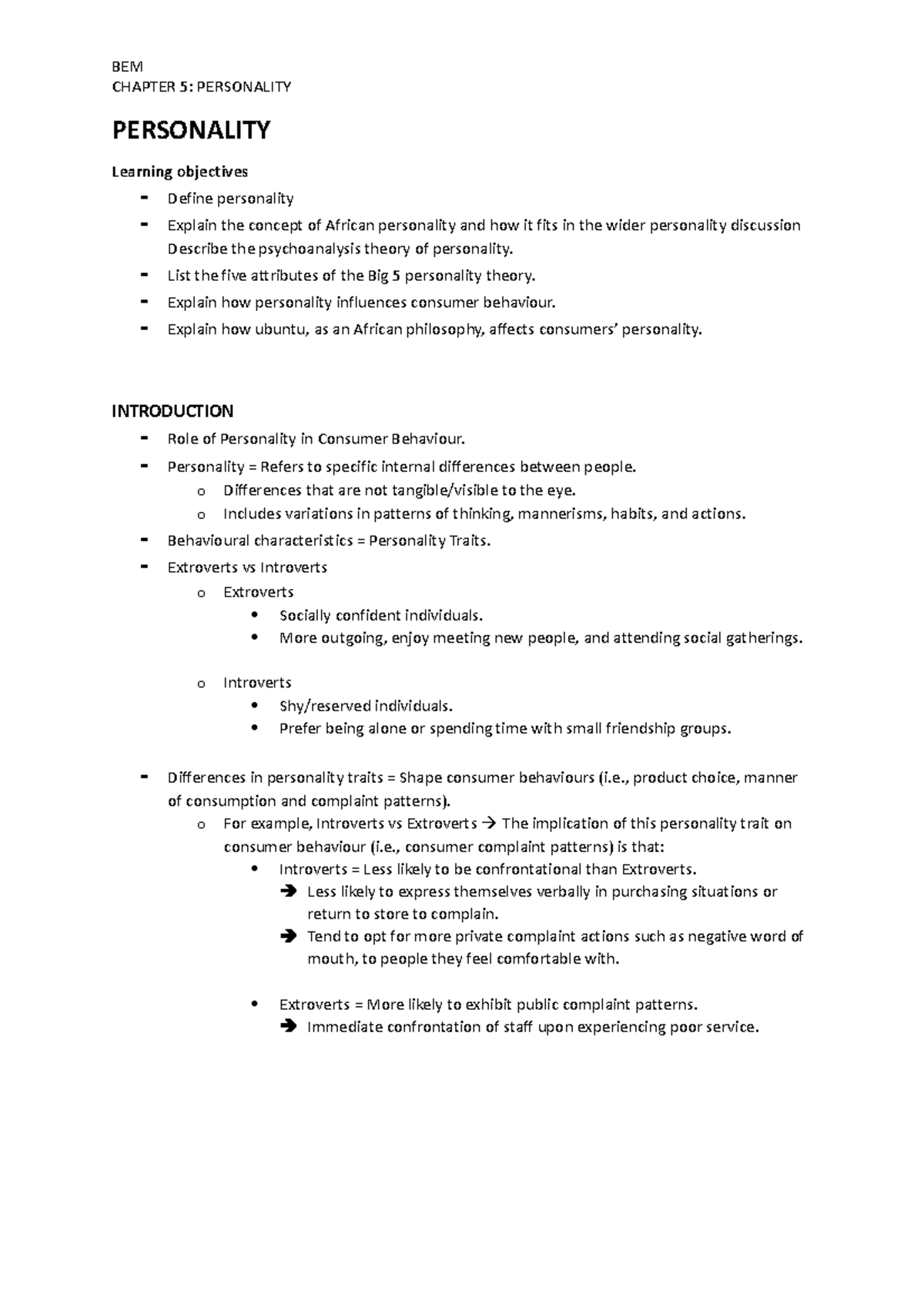 Chapter 5 (Personality) - CHAPTER 5: PERSONALITY PERSONALITY Learning ...